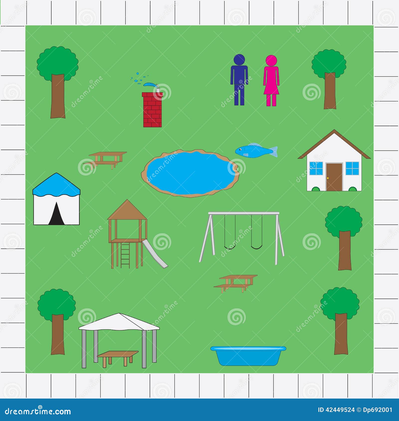 Paquete Del Vector De Los Iconos Del Mapa Del Parque Ilustración del ...