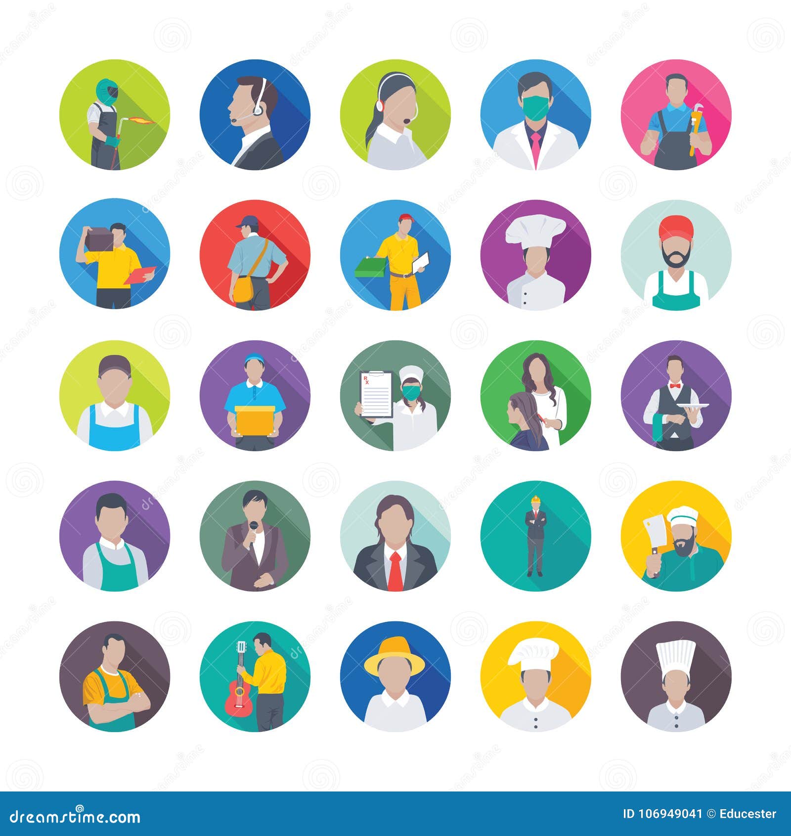 Paquete Plano De Los Iconos De Profesiones Stock de ilustración ...