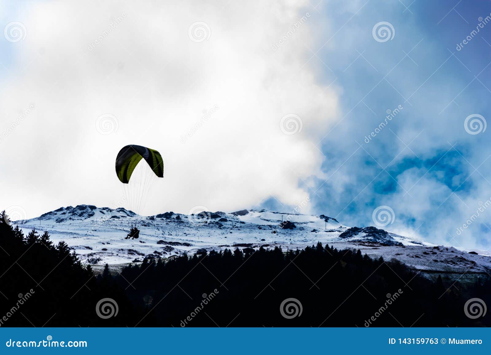 Para-glider Over the Top of the Mountain Stock Image - Image of ...