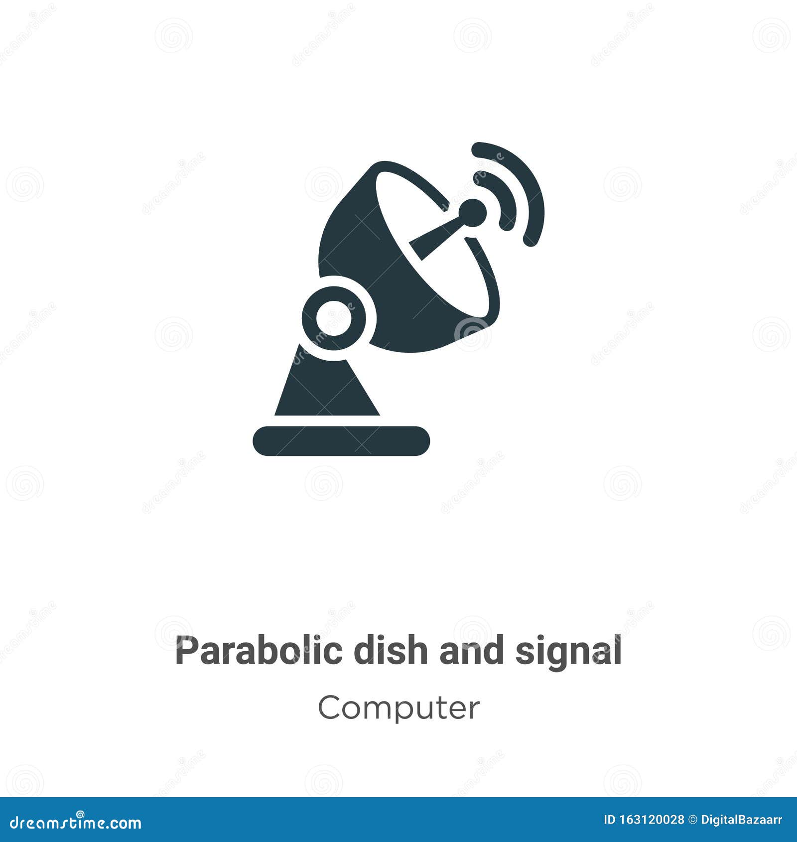 Parabolic Dish and Signal Vector Icon on White Background. Flat Vector ...