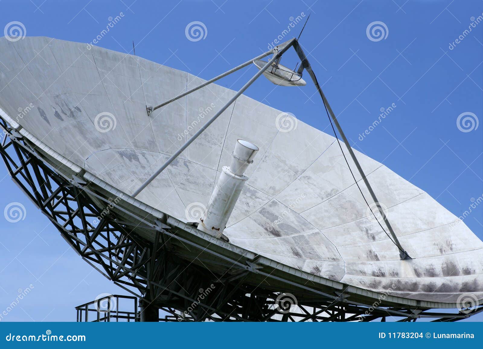 Parabolic Satellite Dish Receiver Over Blue Sky Stock Photo - Image of ...