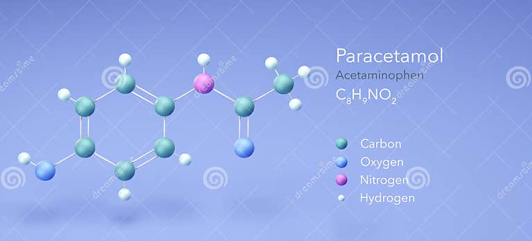 Paracetamol, Acetaminophen, Molecular Structures, 3d Rendering ...
