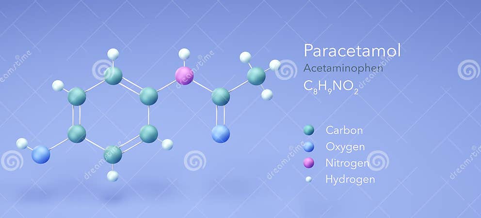 Paracetamol, Acetaminophen, Molecular Structures, 3d Rendering ...