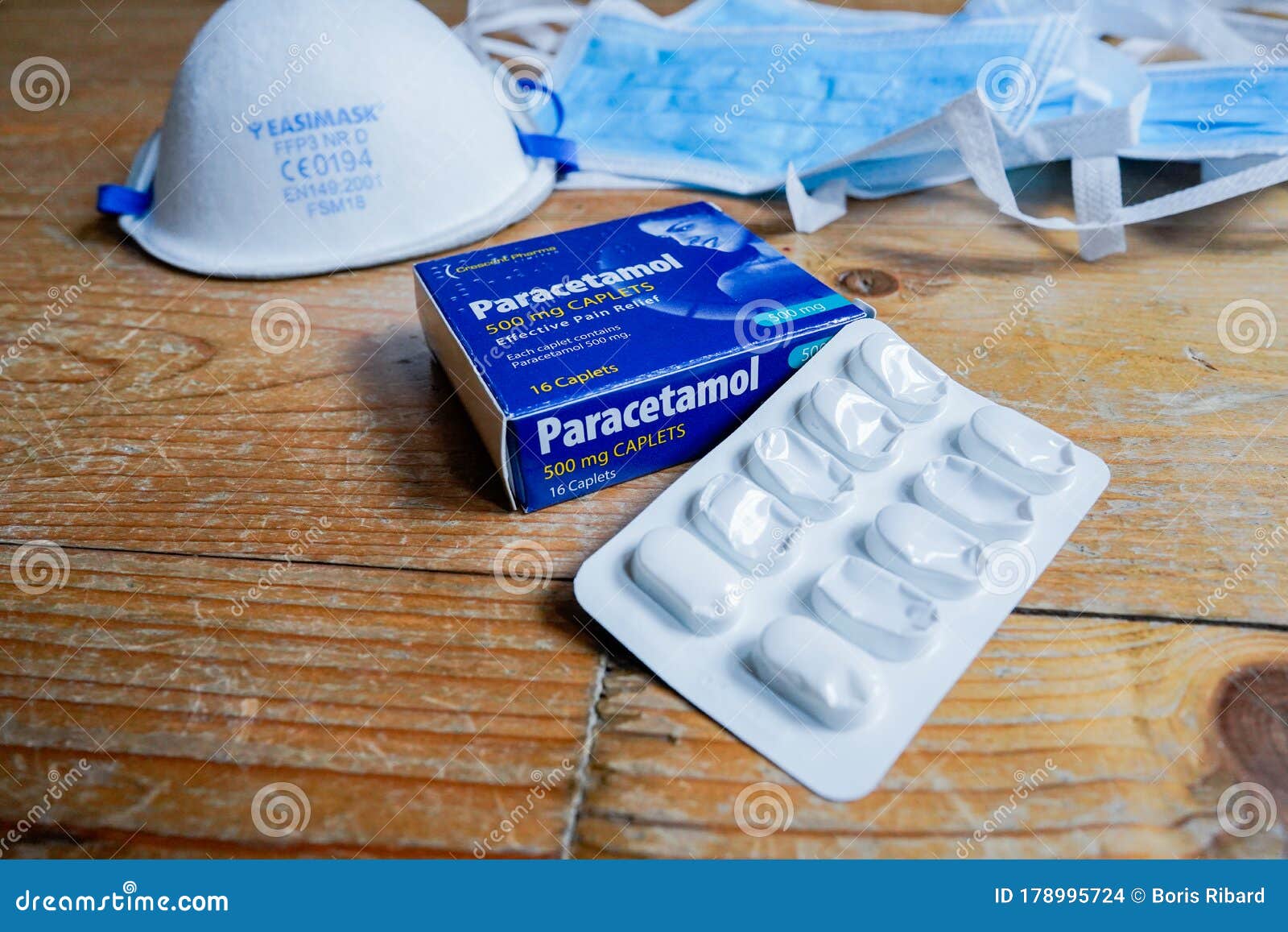 Paracetamol Box and Tabs - Masks on the Floor Editorial Stock Image ...