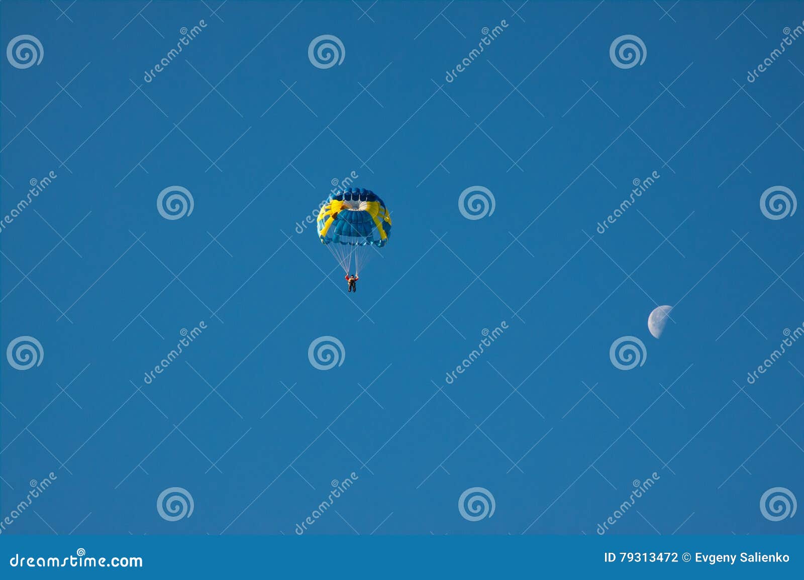 Parachute on Background Blue Sky and the Moon. Stock Photo - Image of ...