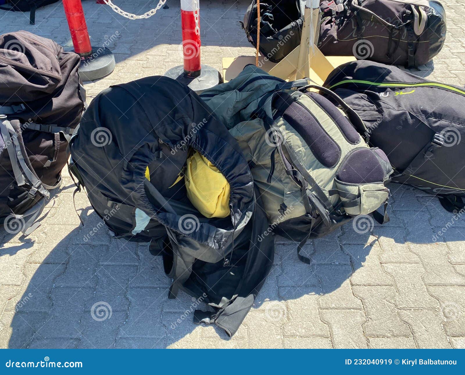 Parachute Backpacks for Extreme Skydiving Lie on the Ground Stock Image ...
