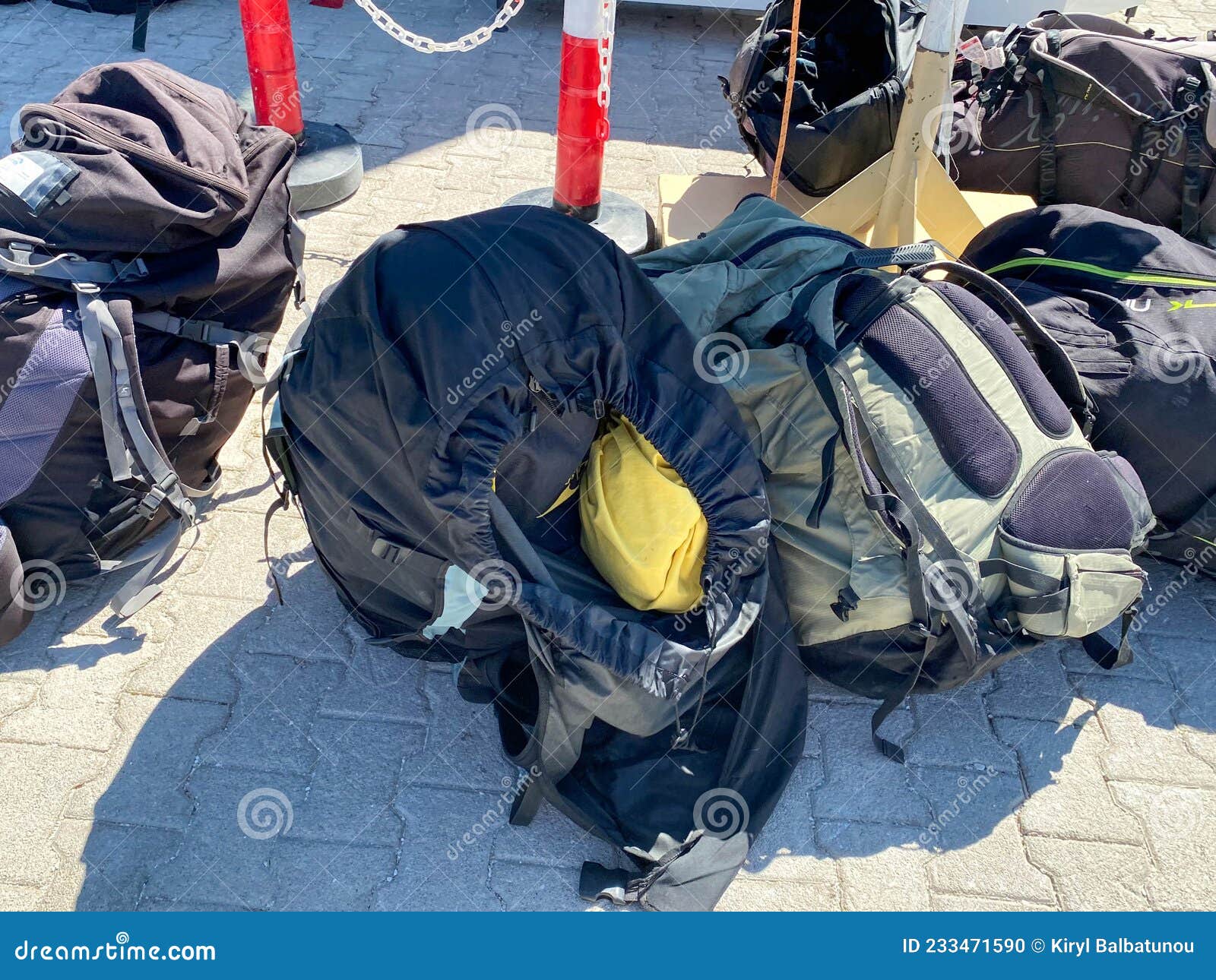 Parachute Backpacks for Extreme Skydiving Lie on the Ground Stock Photo ...