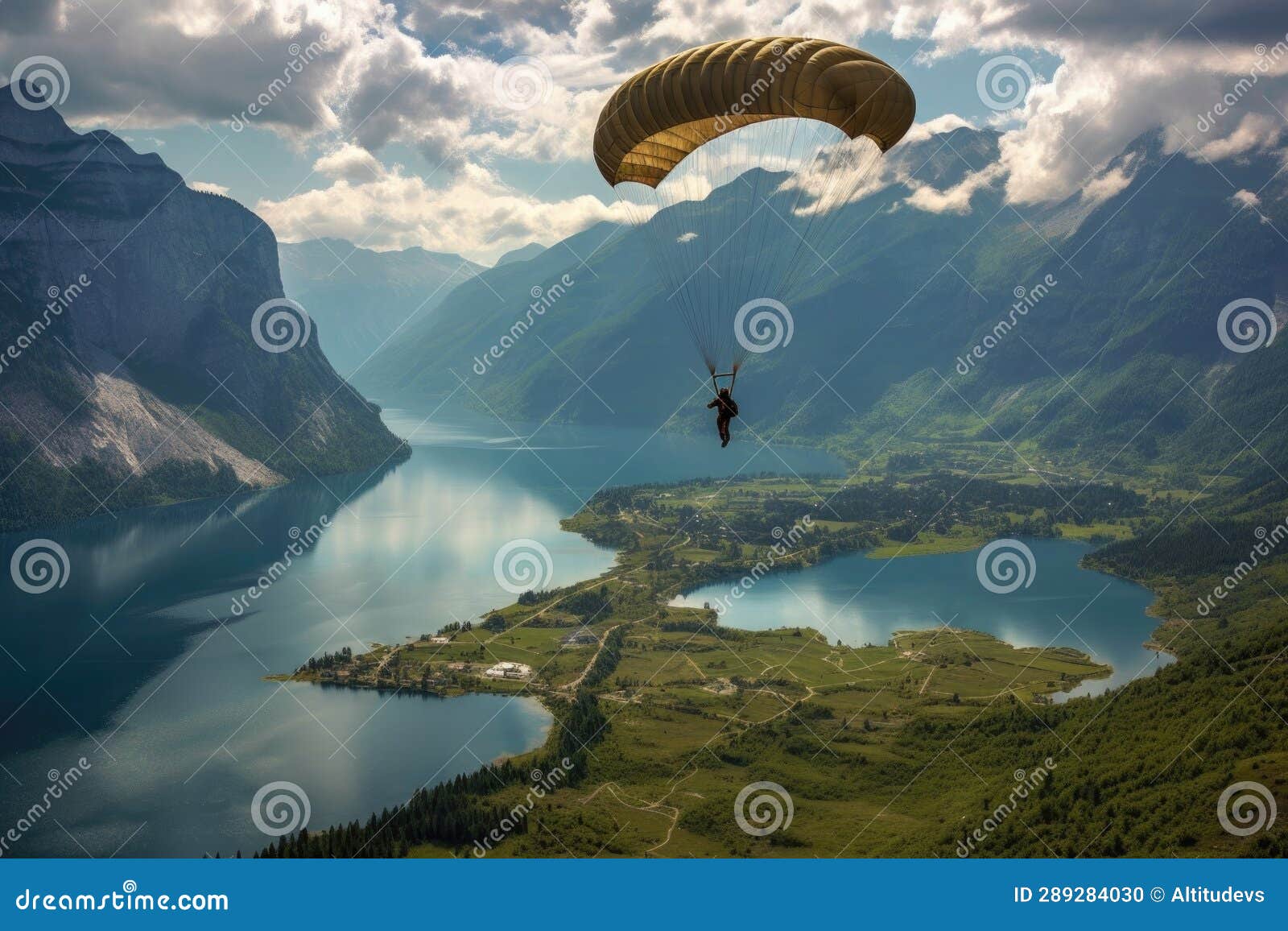 Parachute Deploying Above a Picturesque Landscape Stock Photo - Image ...