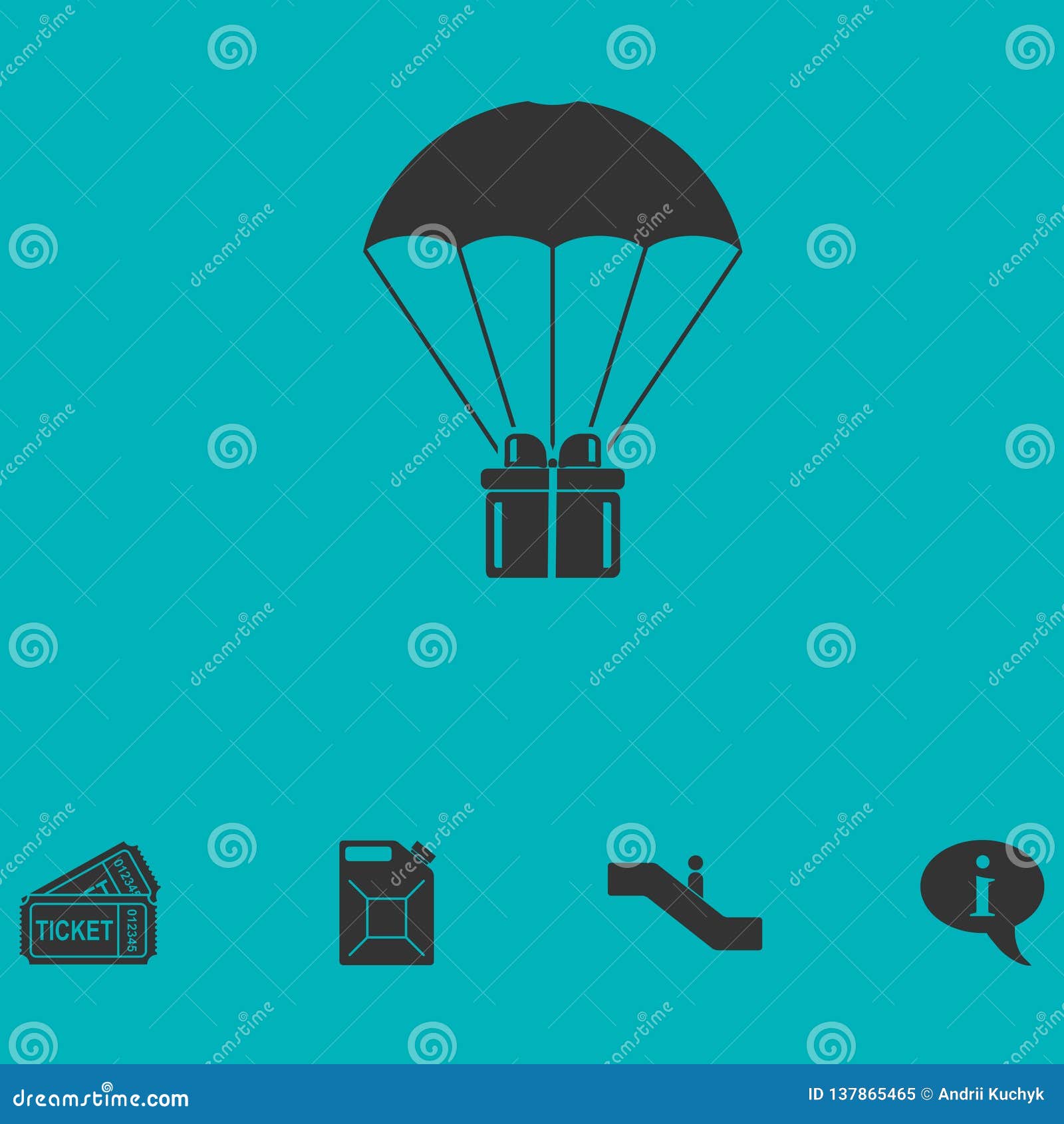 Parachute Gift Box Package Icon Flat Stock Vector - Illustration of ...