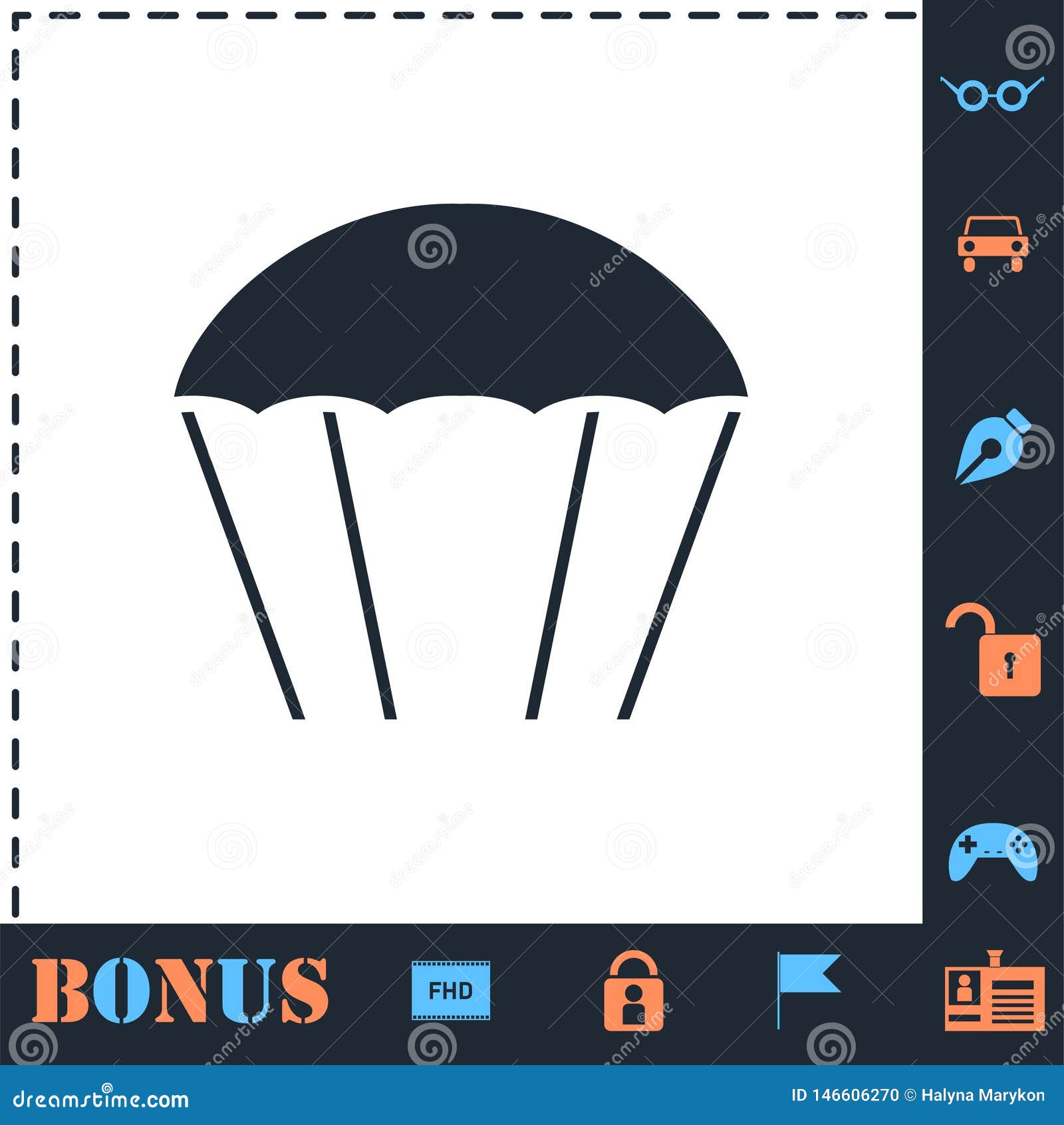 Parachute icon flat stock vector. Illustration of high - 146606270