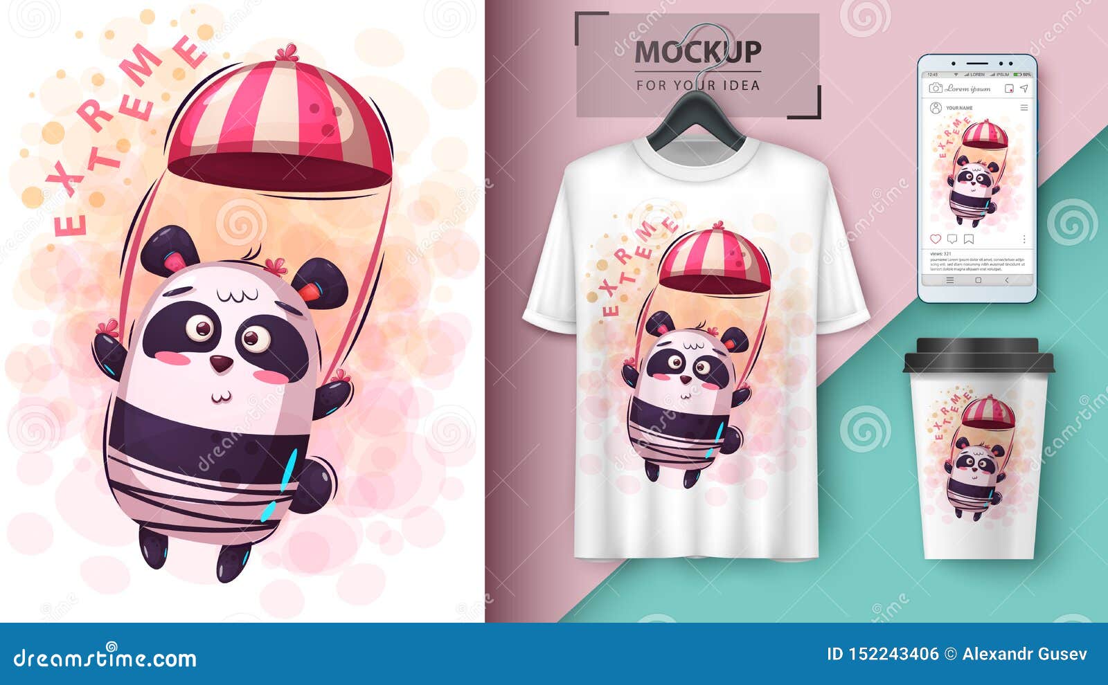 Parachute Panda - Mockup for Your Idea Stock Vector - Illustration of ...