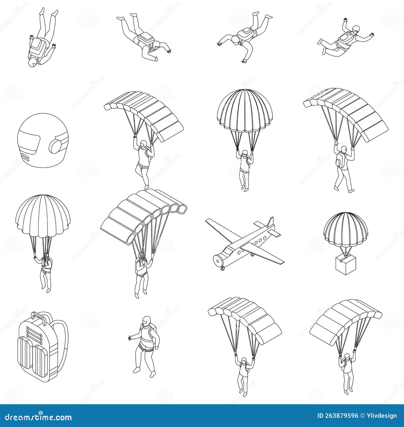 Parachuting Icons Set Outline Vector Stock Vector - Illustration of ...