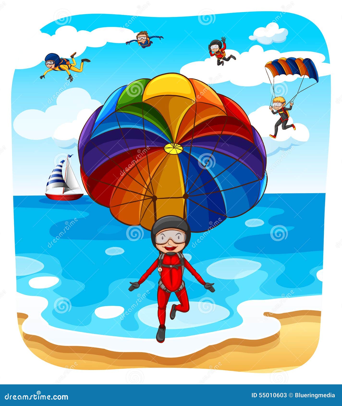Happy Parachuting Girl Falling With A Parachute Showing Thumbs Up ...