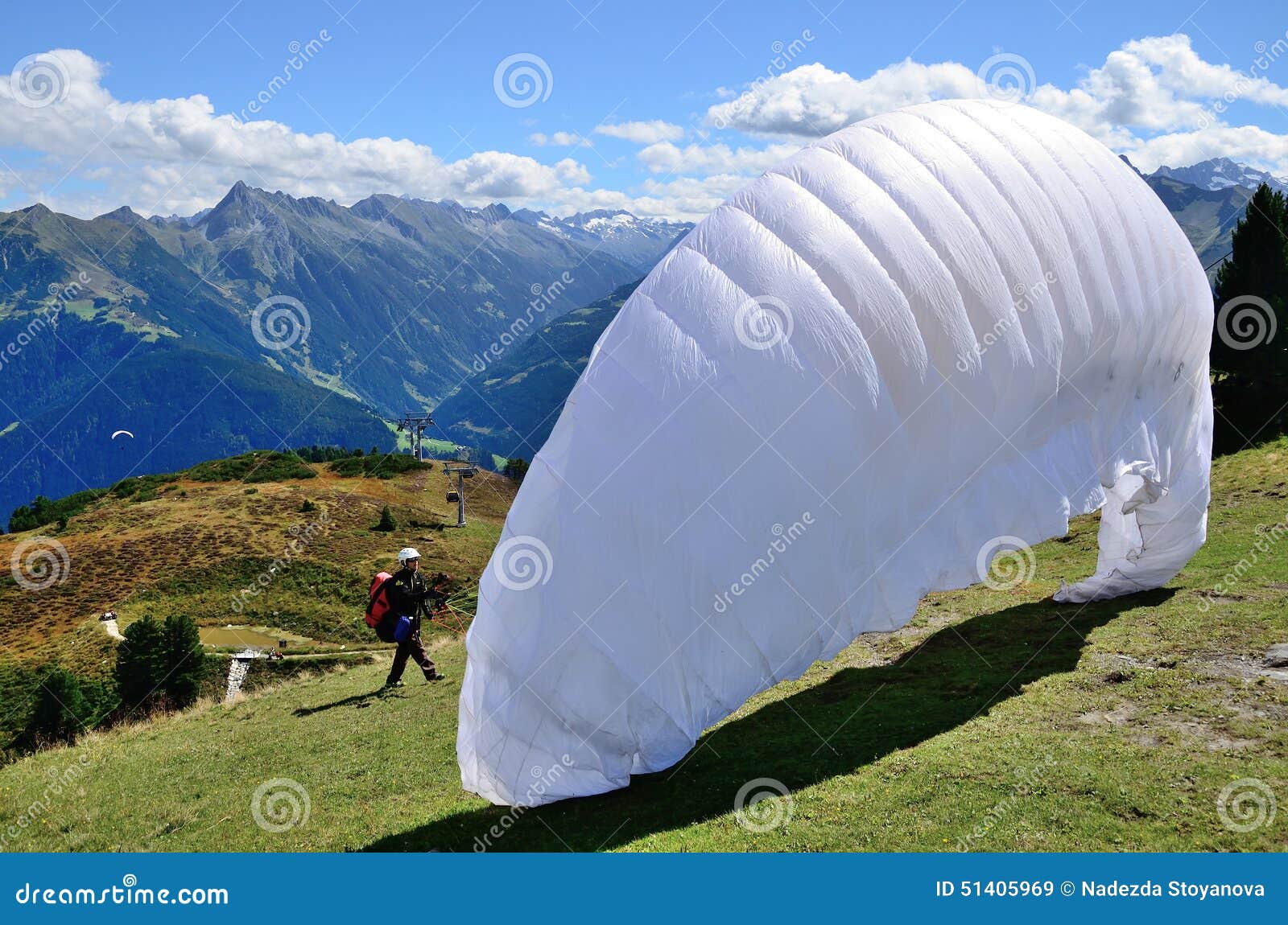 A Parachutist Prepares for a Jump with Open Parachute. Editorial Stock ...