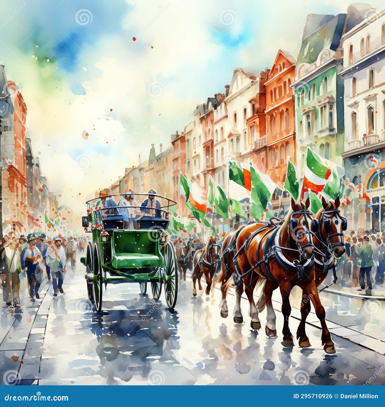 A Parade with Floats and Marchers Watercolor Stock Illustration ...