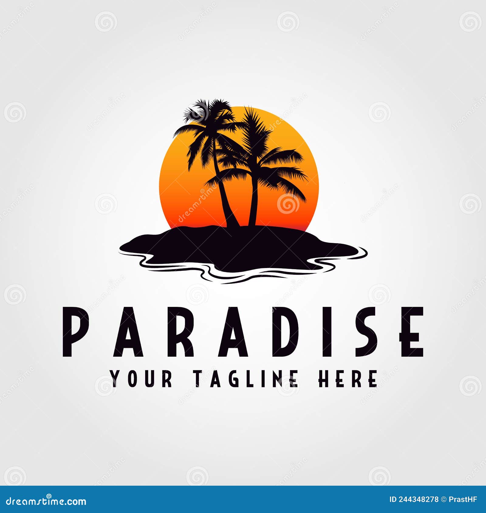 Paradise Beach, Palm Tree and Water Wave Vector Design Illustration ...