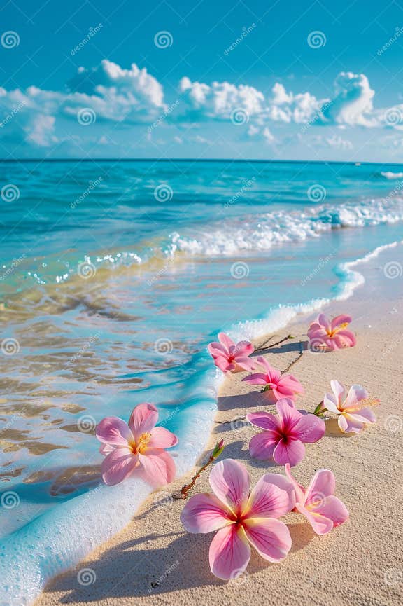 Paradise Beach White Sand Plumeria Ocean Wave Exotic Beach Tropical Vacation Hibiscus