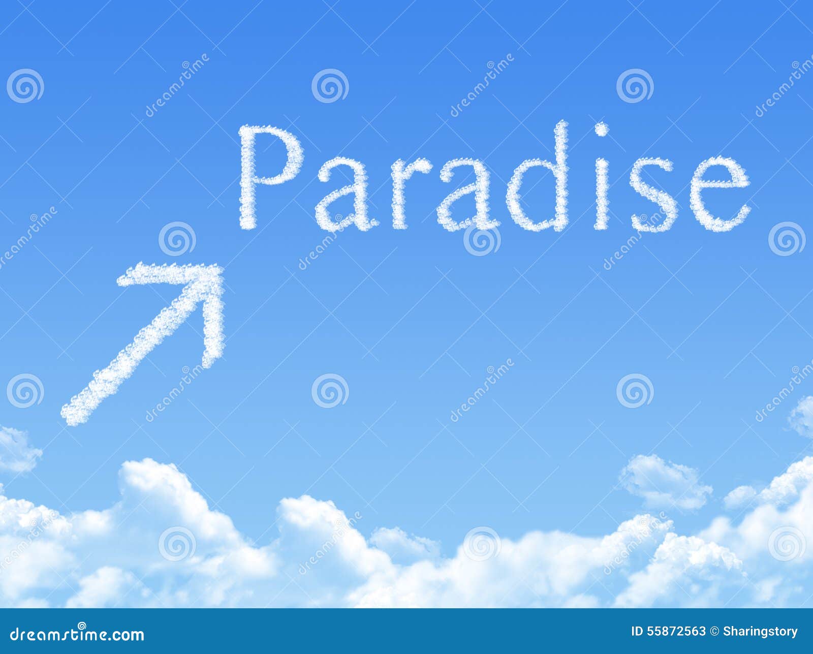 Paradise Sign on Cloud Shaped Stock Image - Image of dreams, blue: 55872563