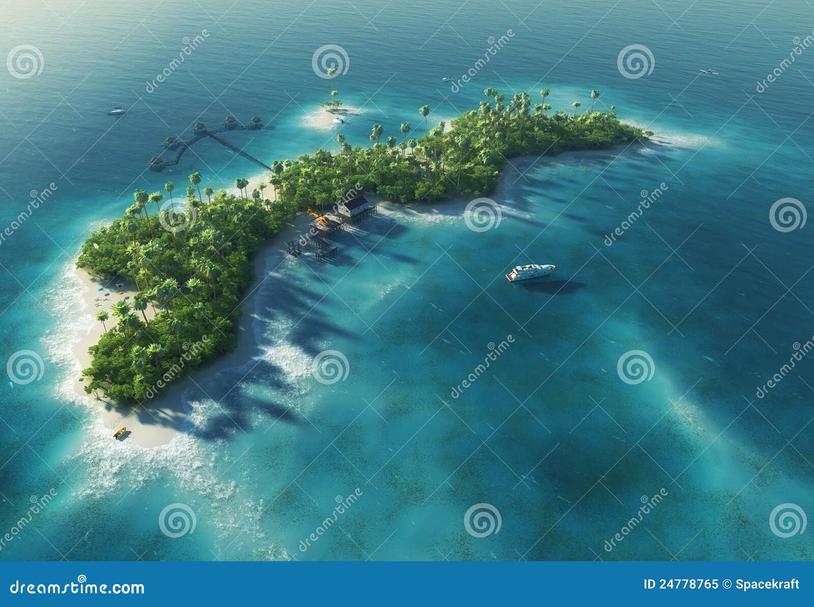 Paradise Tropical Island in the Form of Wave Stock Illustration ...