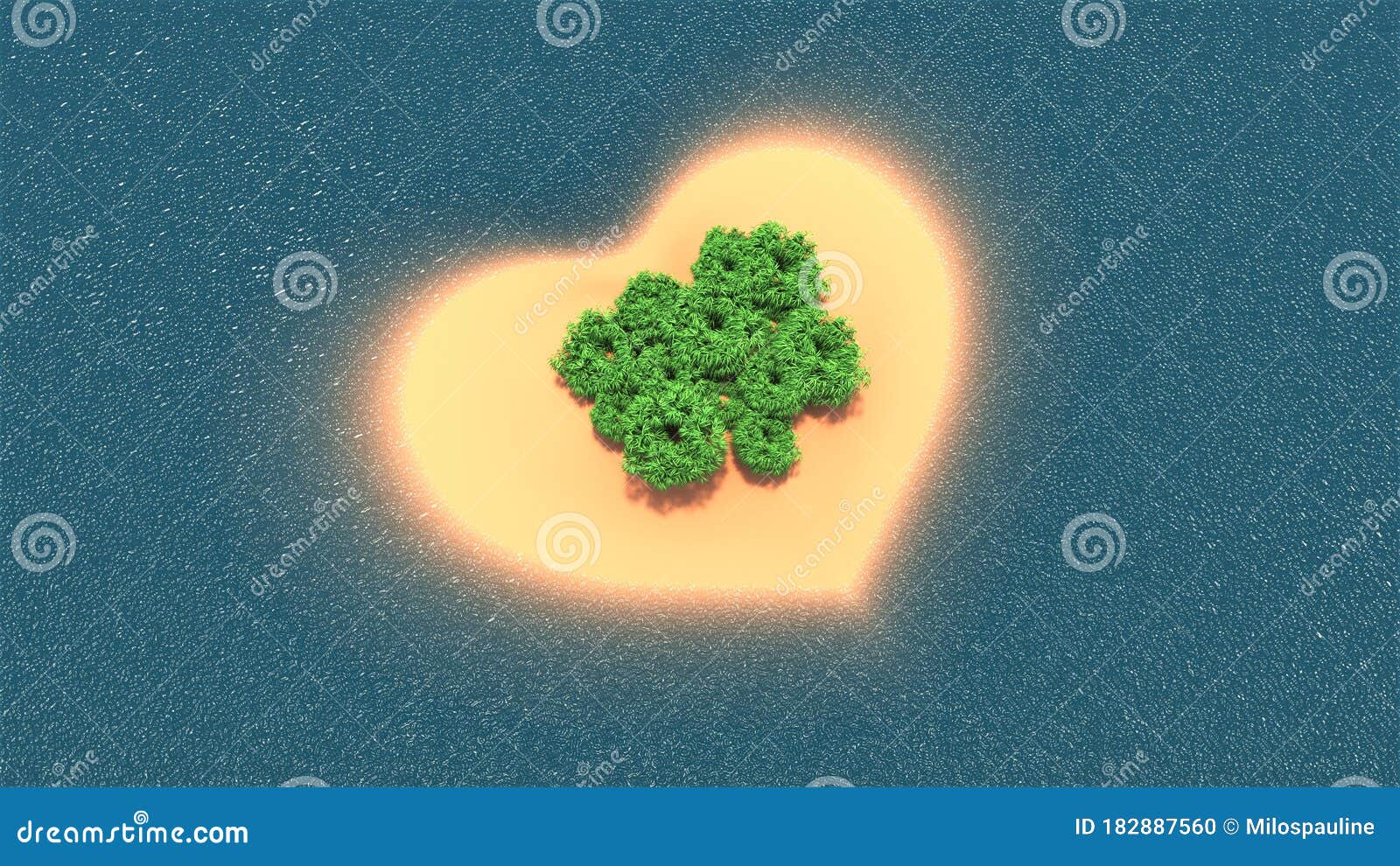 Paradise Tropical Island in the Shape of Heart. 3D-rendering. Stock ...