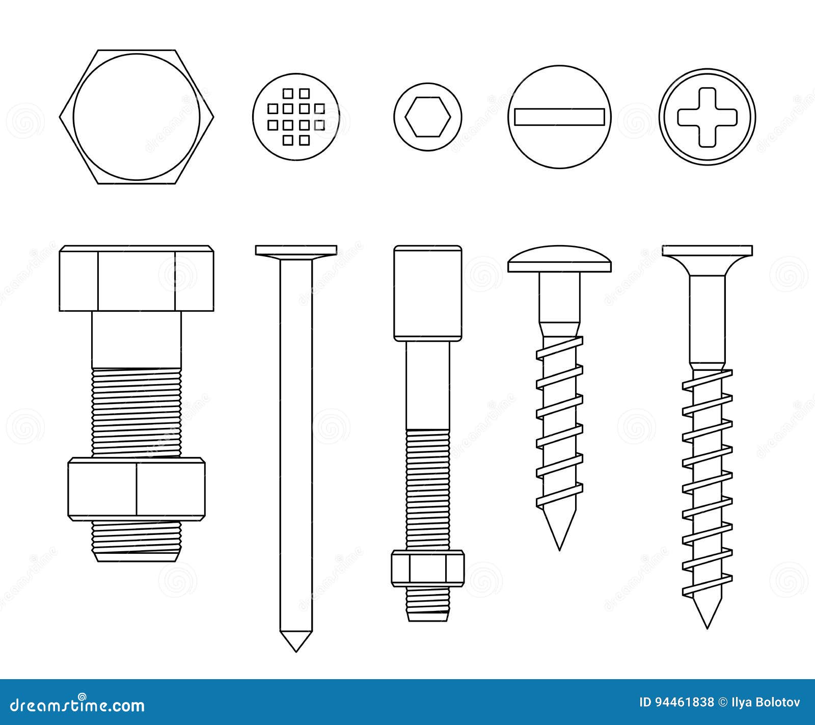 Parafusos e parafusos ilustração do vetor. Ilustração de preto - 94461838