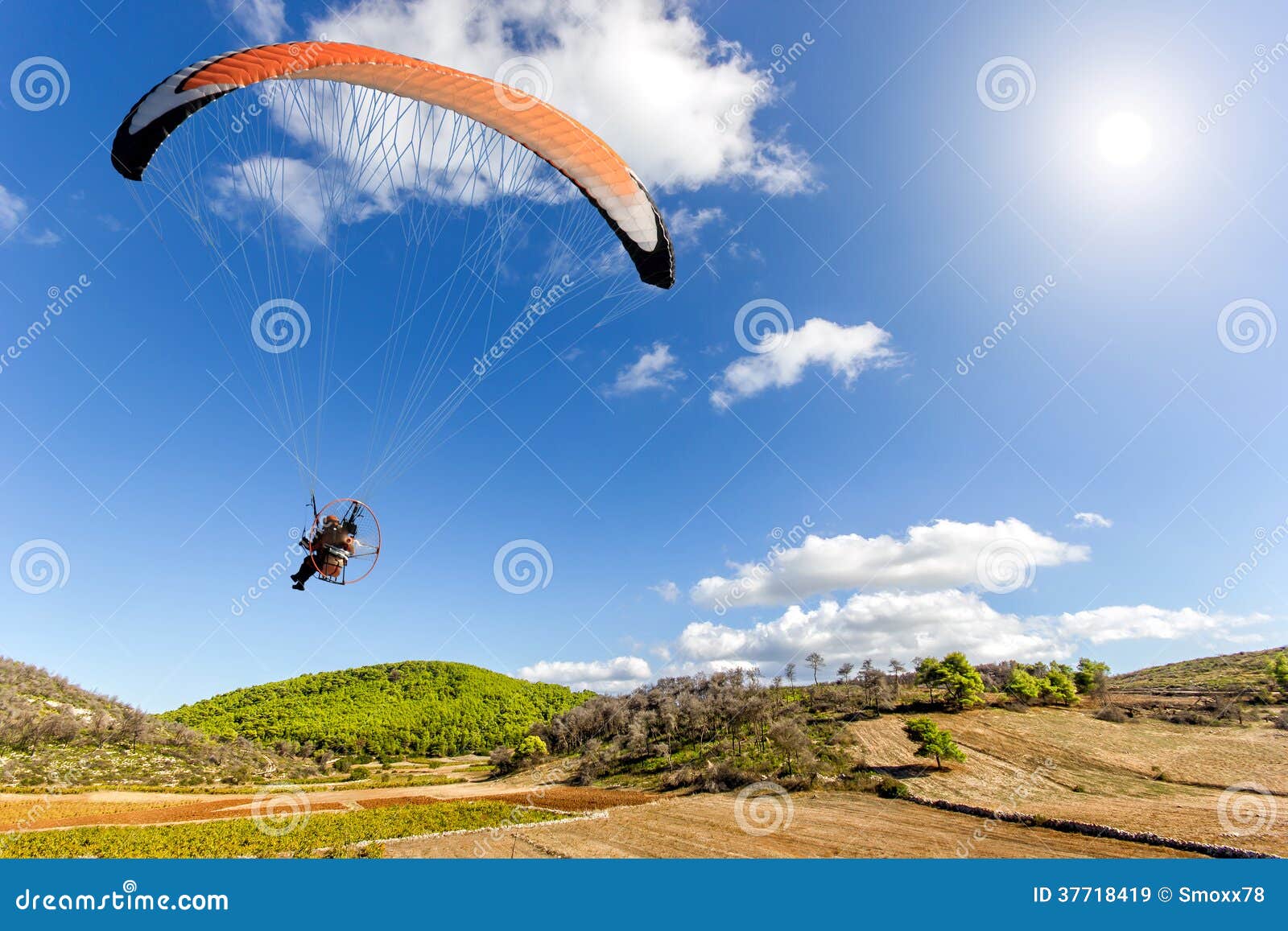 Paraglider on a Beautiful Landscape Stock Image - Image of vineyard ...