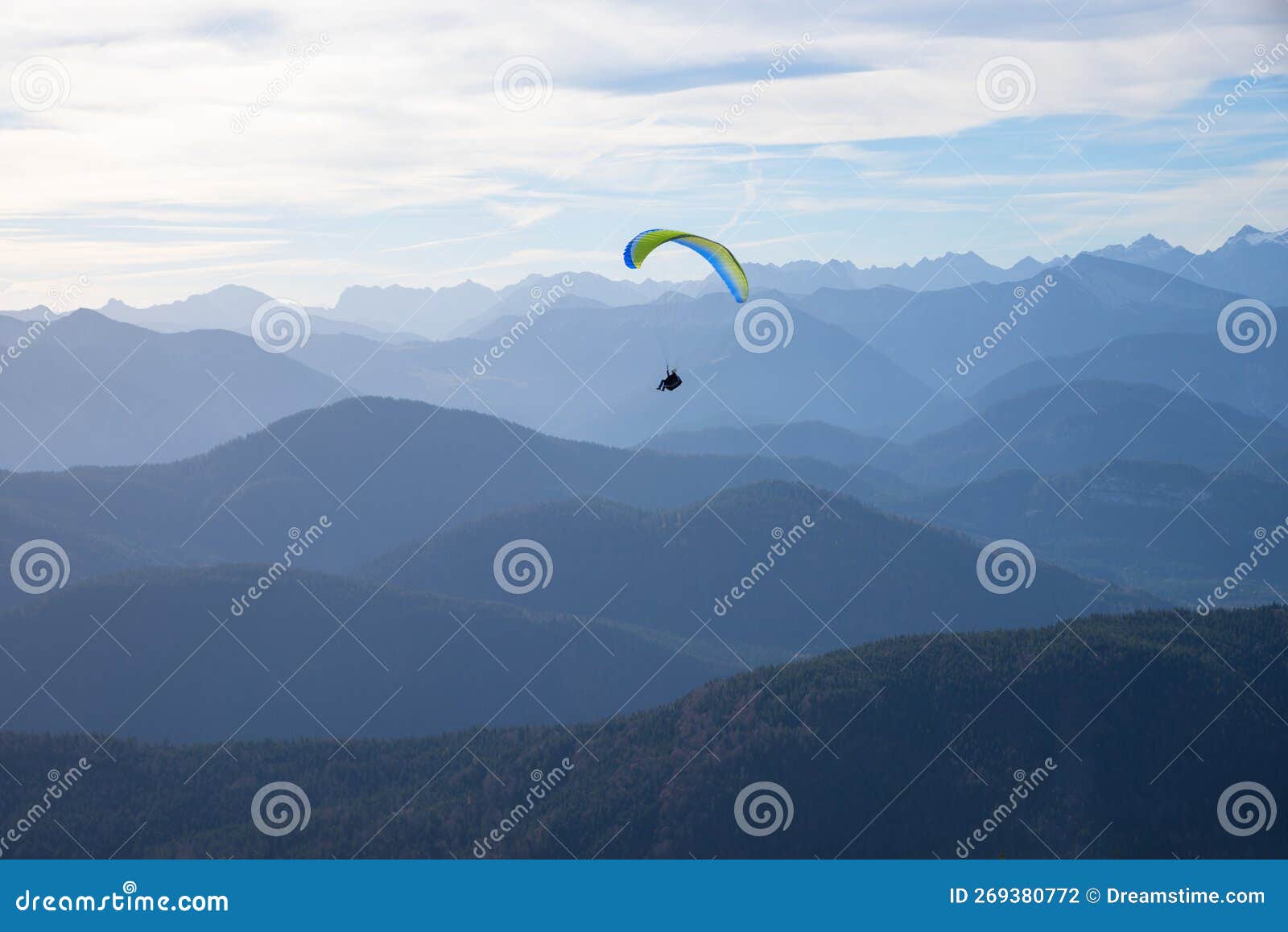 Paraglider Floating Above Bavarian Alps Stock Photo - Image of active ...