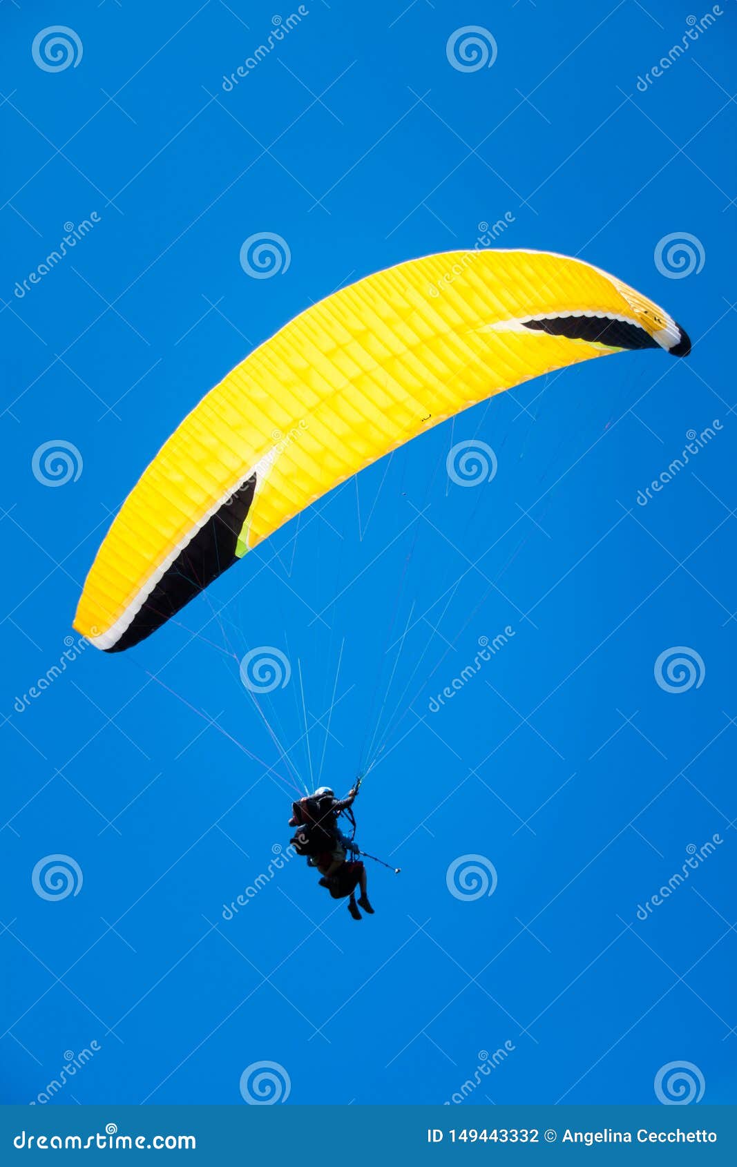 Paraglider Instructor Flying with Customer in Blue Summer Sky with Go ...