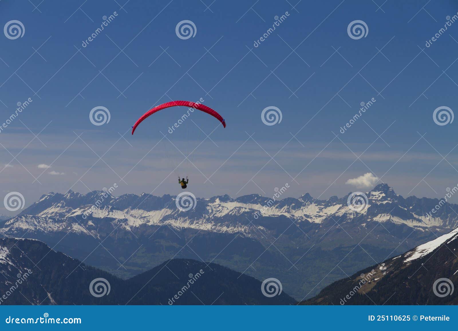 Paraglider Over the Mountains (red) Stock Image - Image of paraglide ...