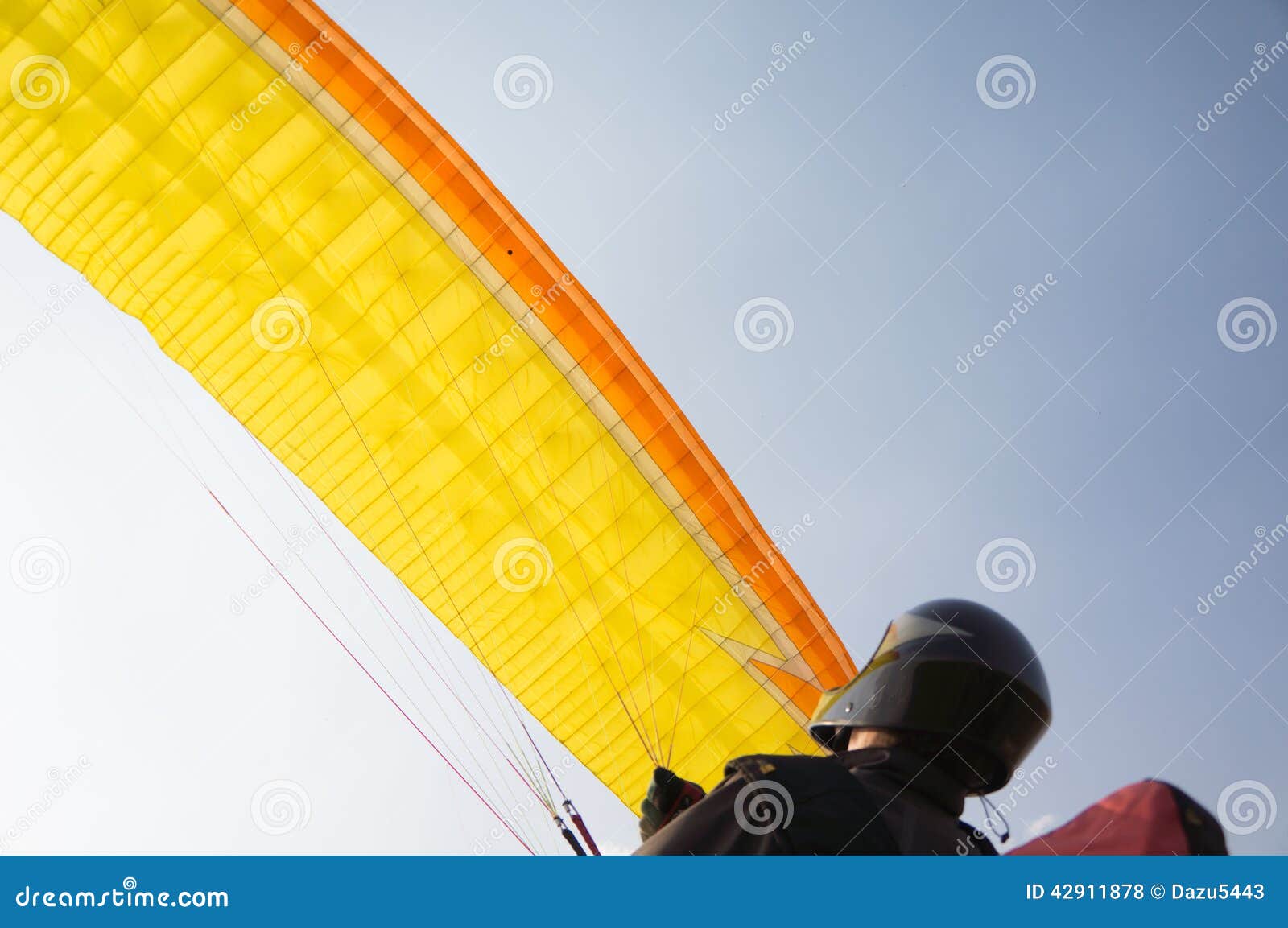 Paraglider Pilot Flies His Wing Stock Photo - Image of explore, glider ...