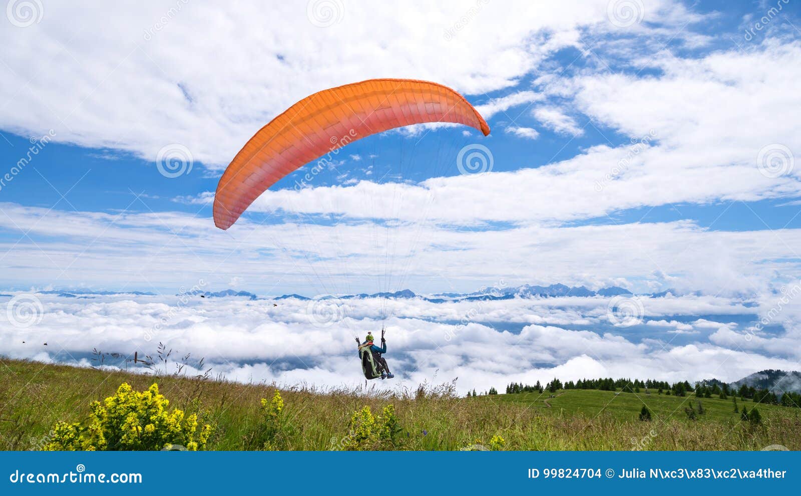 Paraglider at the Start Above the Clouds Stock Photo - Image of outlook ...