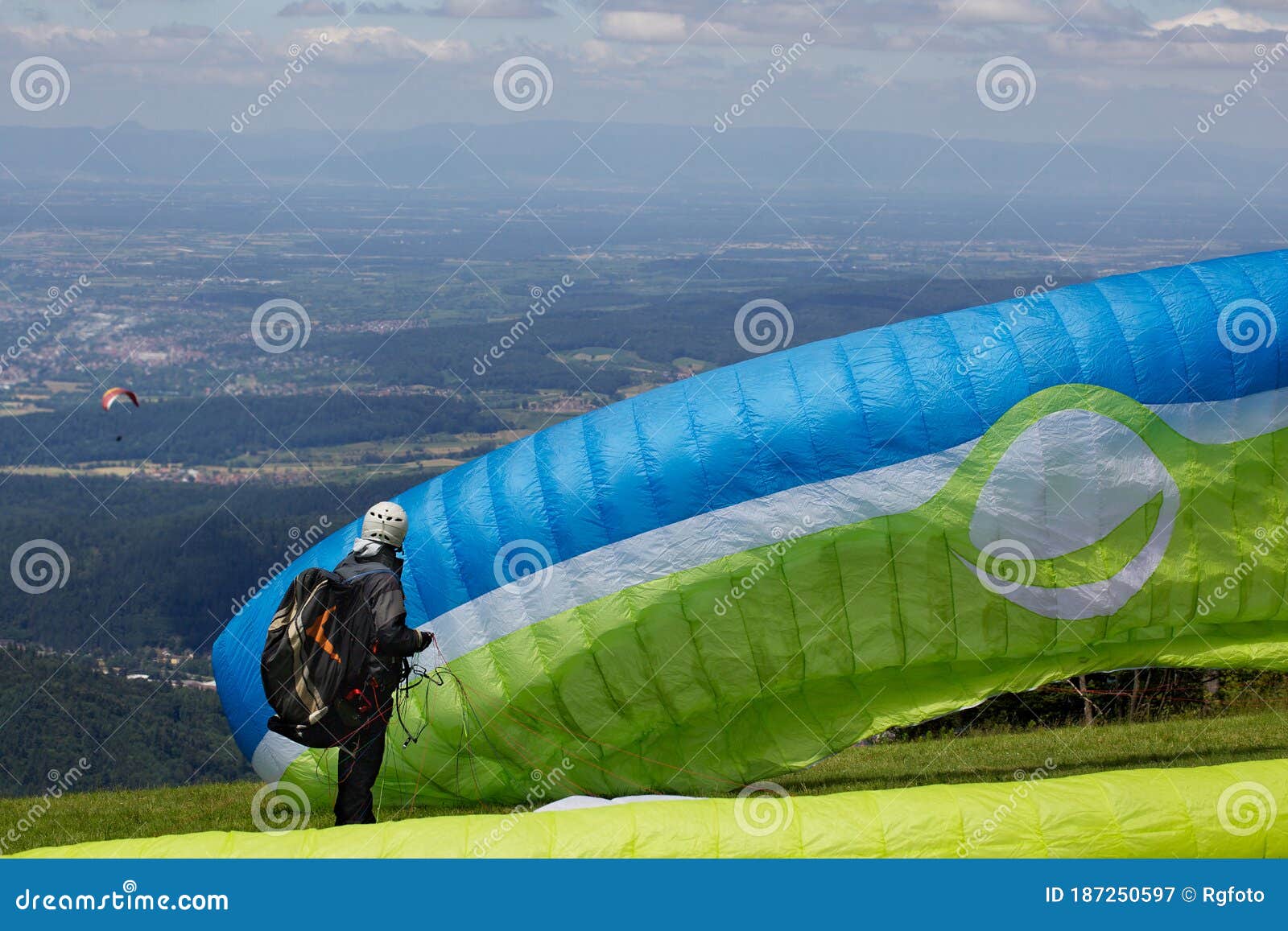 Paraglider in Starting Position Waiting for the Right Wind Stock Image ...