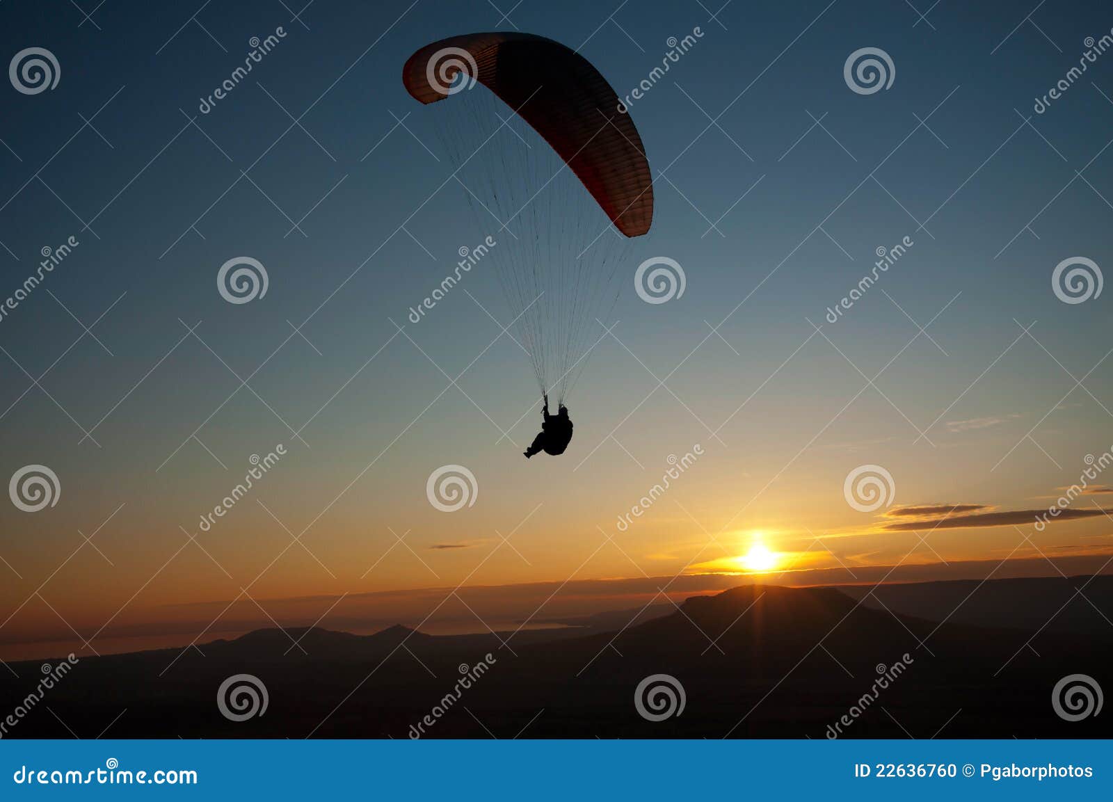Paraglider in sunset stock photo. Image of balaton, mountains - 22636760