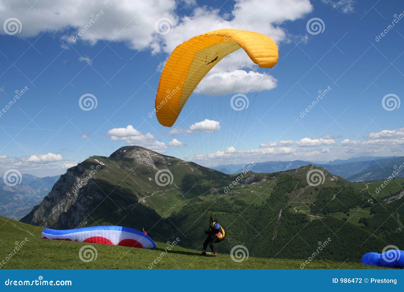 Paraglider Taking Off Italian Alp. Stock Photo - Image of paraglider ...