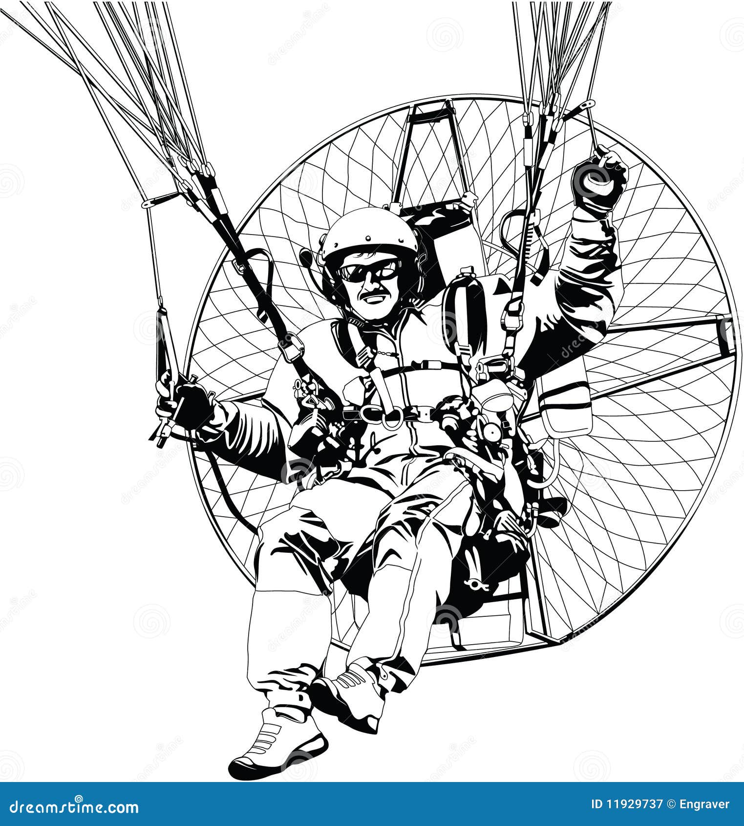 Powered Paragliding. Pilot And Passenger In Parachute Tandem Paraglider ...
