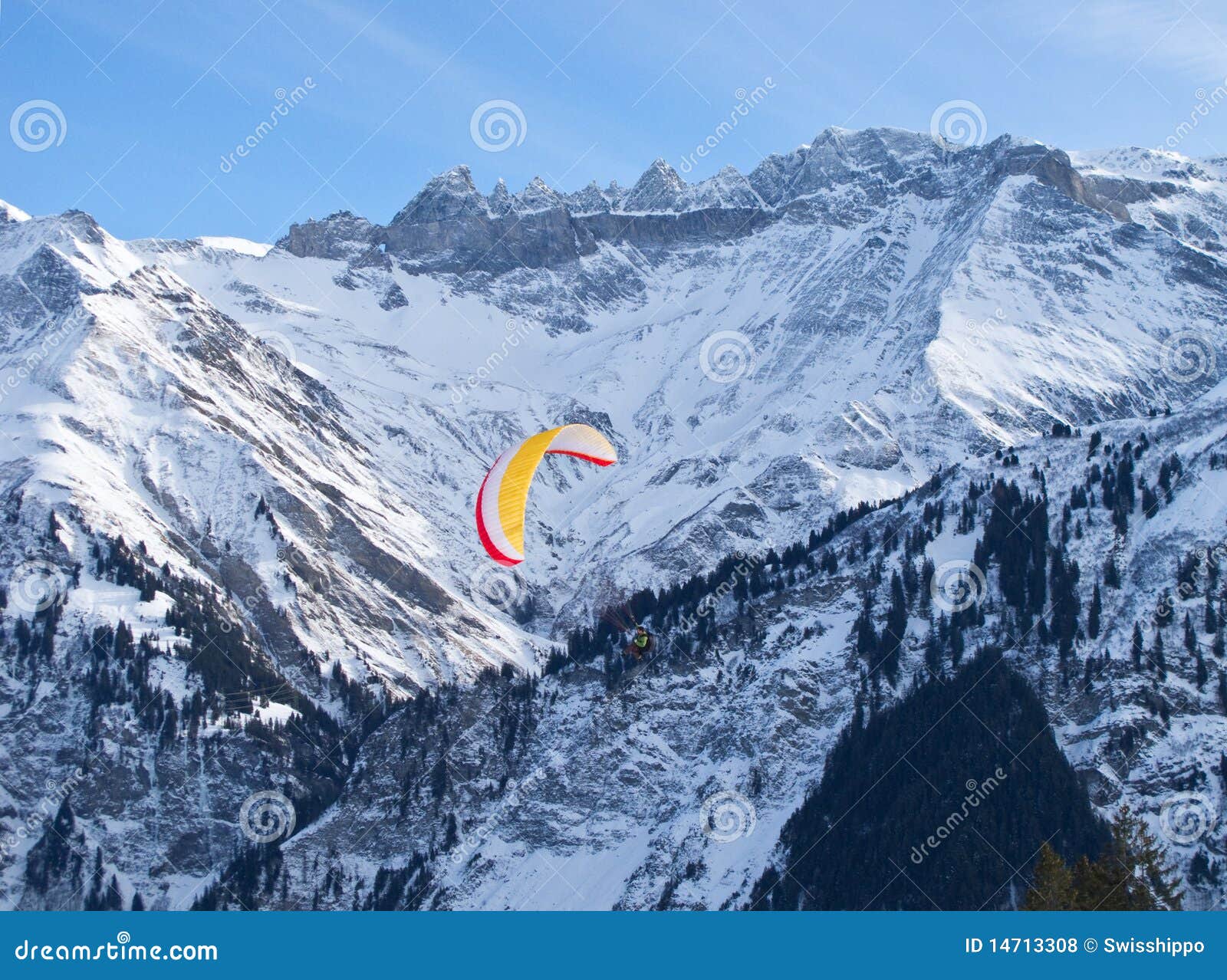 Paragliding in Alps Mountains Stock Photo - Image of hobby, adventure ...