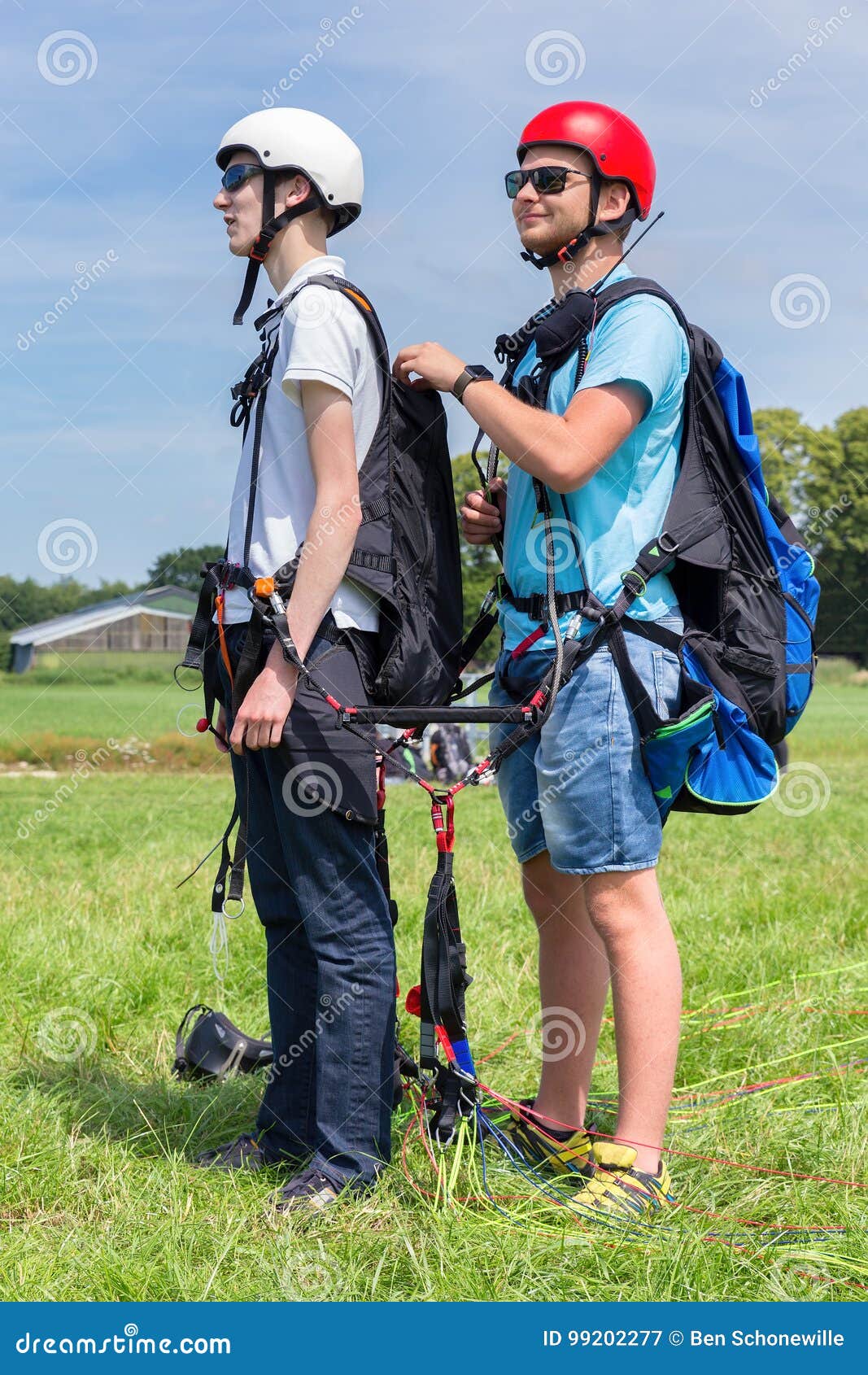 Paragliding Instructor with Boy for Tandem Flight Stock Image - Image ...