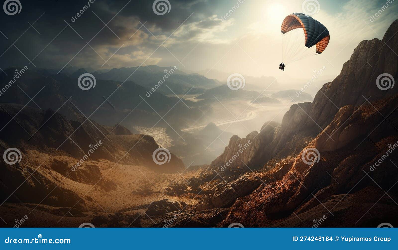 Paragliding Men Risk Flying High Up Cliffs Generated by AI Stock Photo ...