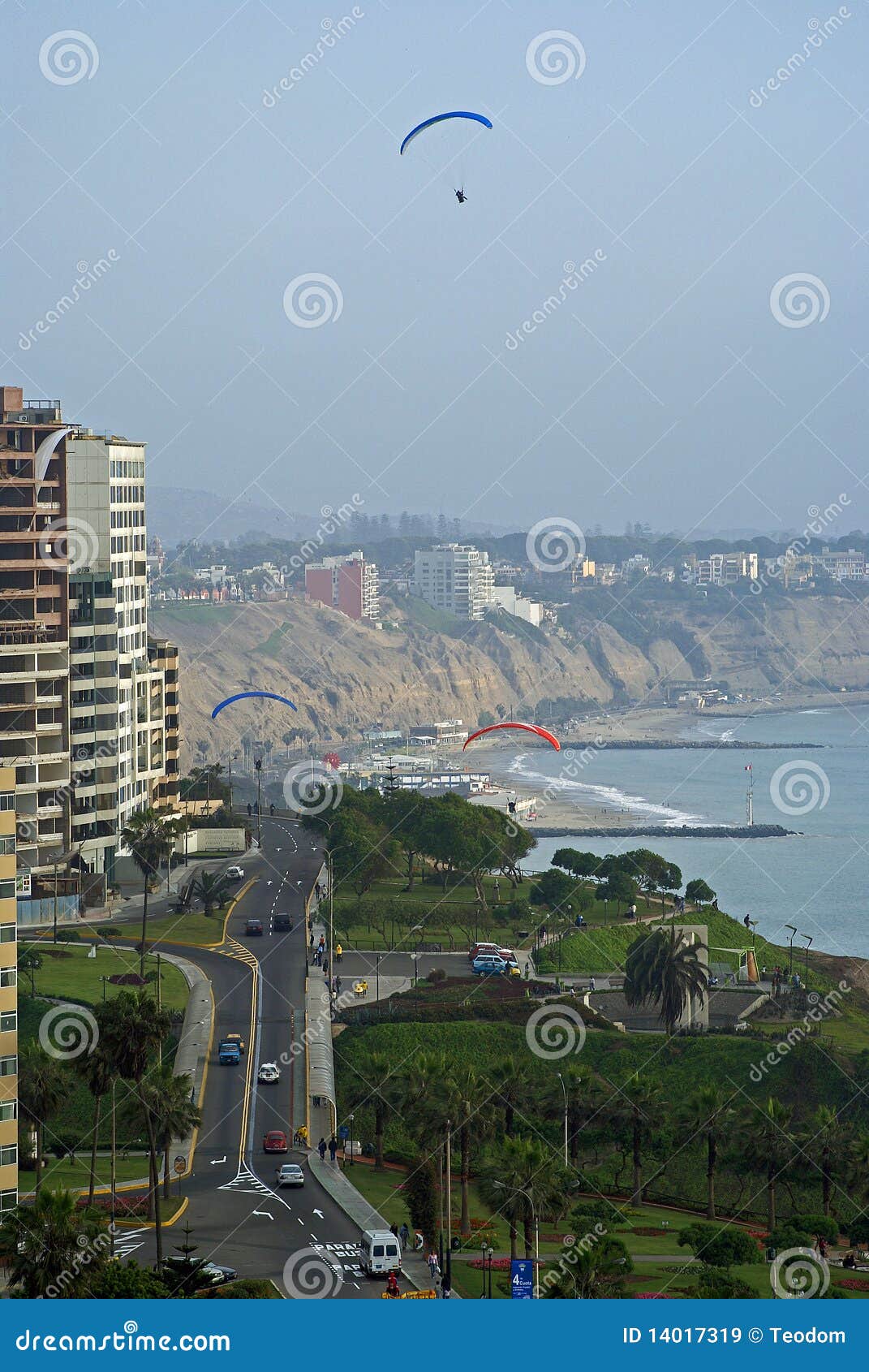 Paragliding at Miraflores Pier, Lima - Peru Stock Image - Image of ...