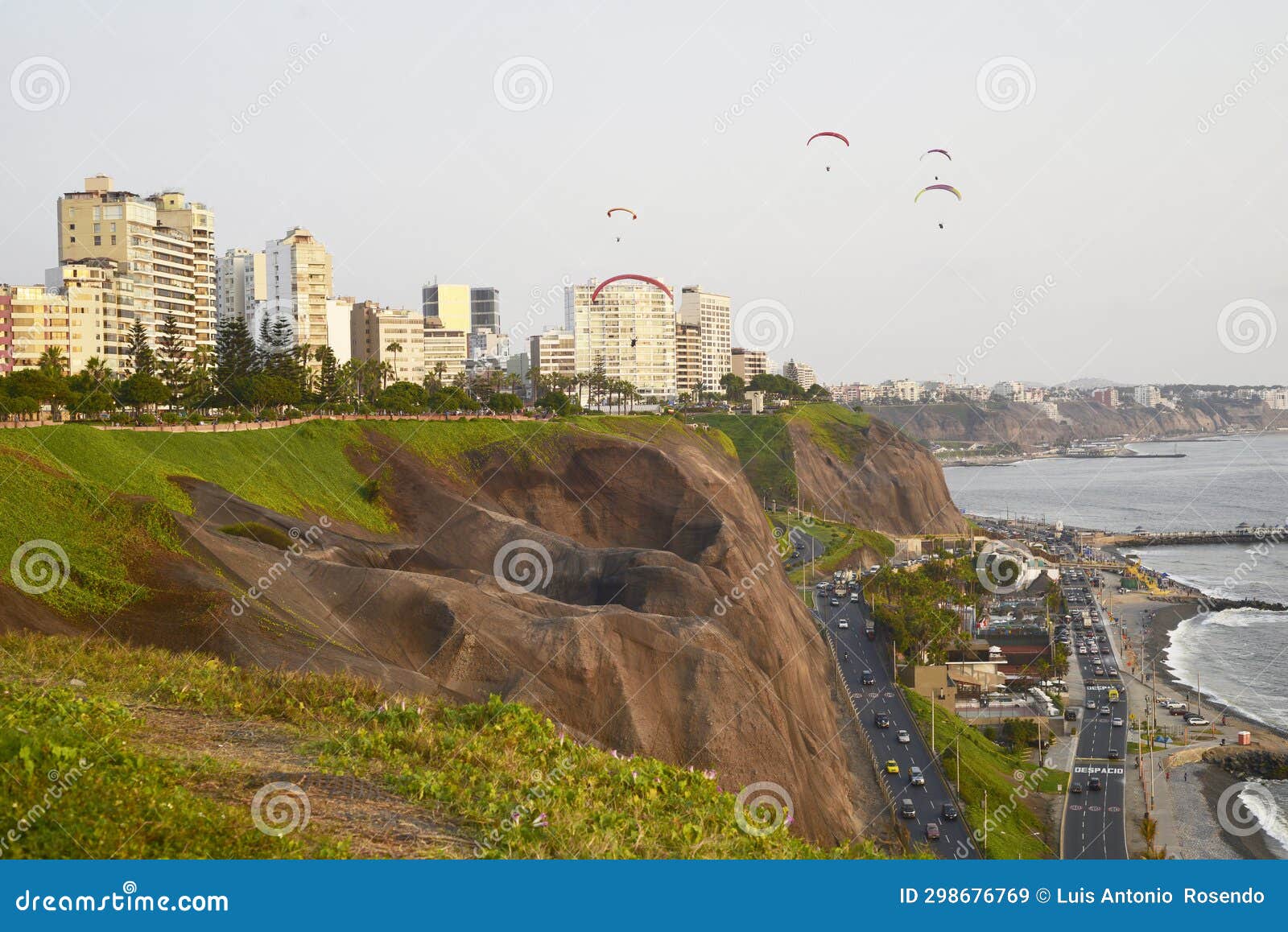 Paragliding Over the Cliff at Miraflores, Peru Stock Image - Image of ...