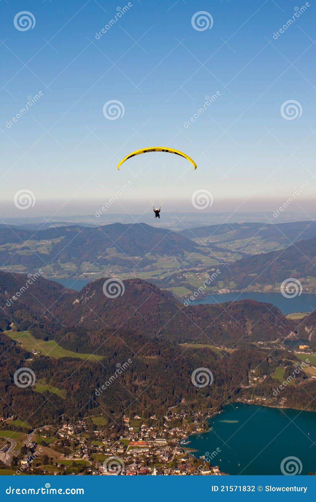 Paragliding Over Lake and Mountains in Alps Stock Photo - Image of ...