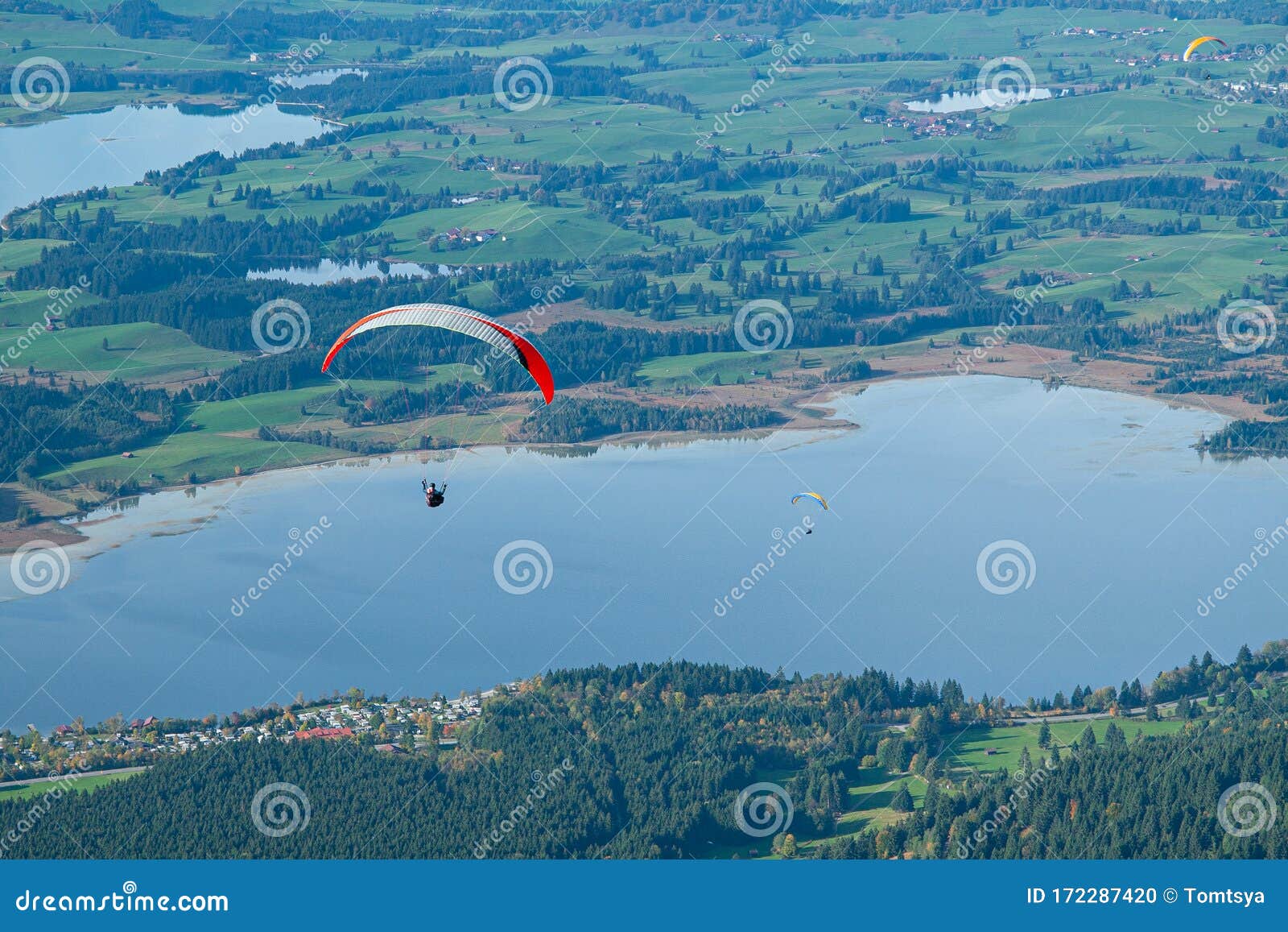 Paragliding in Over Lakes in Bavarian Alps Stock Photo - Image of hill ...