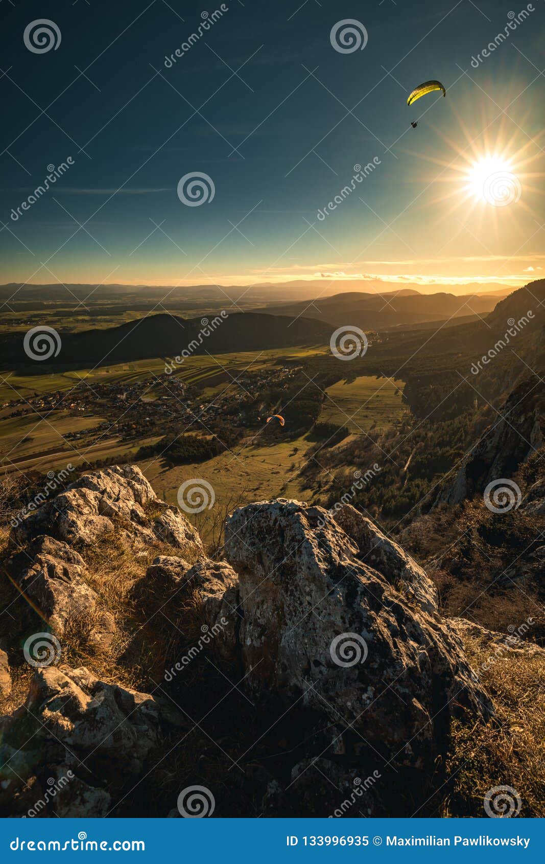 Paragliding Over Mountains in Lower Austria during Sunset Stock Image ...