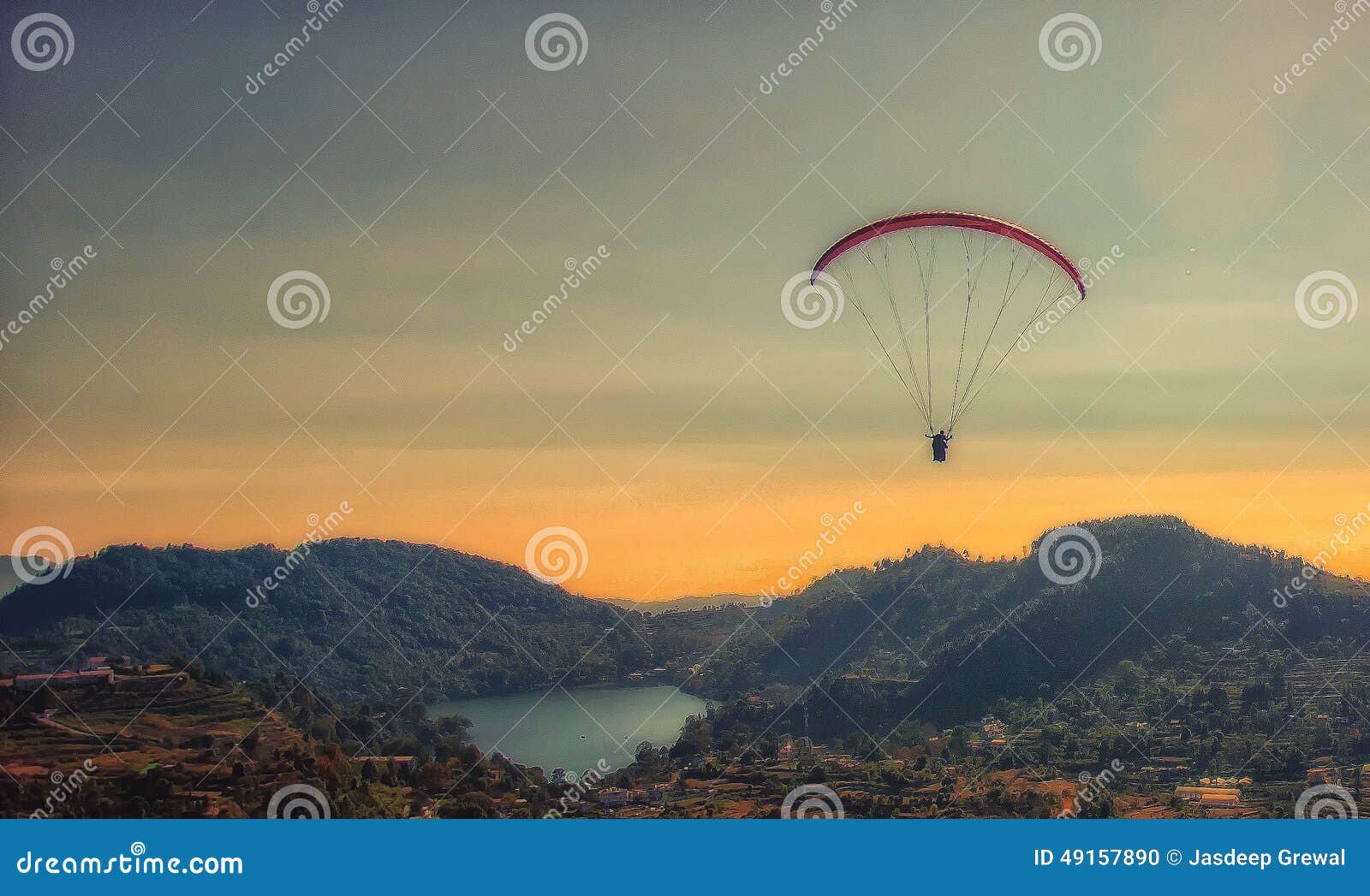 Paragliding with sunset stock photo. Image of adventure - 49157890