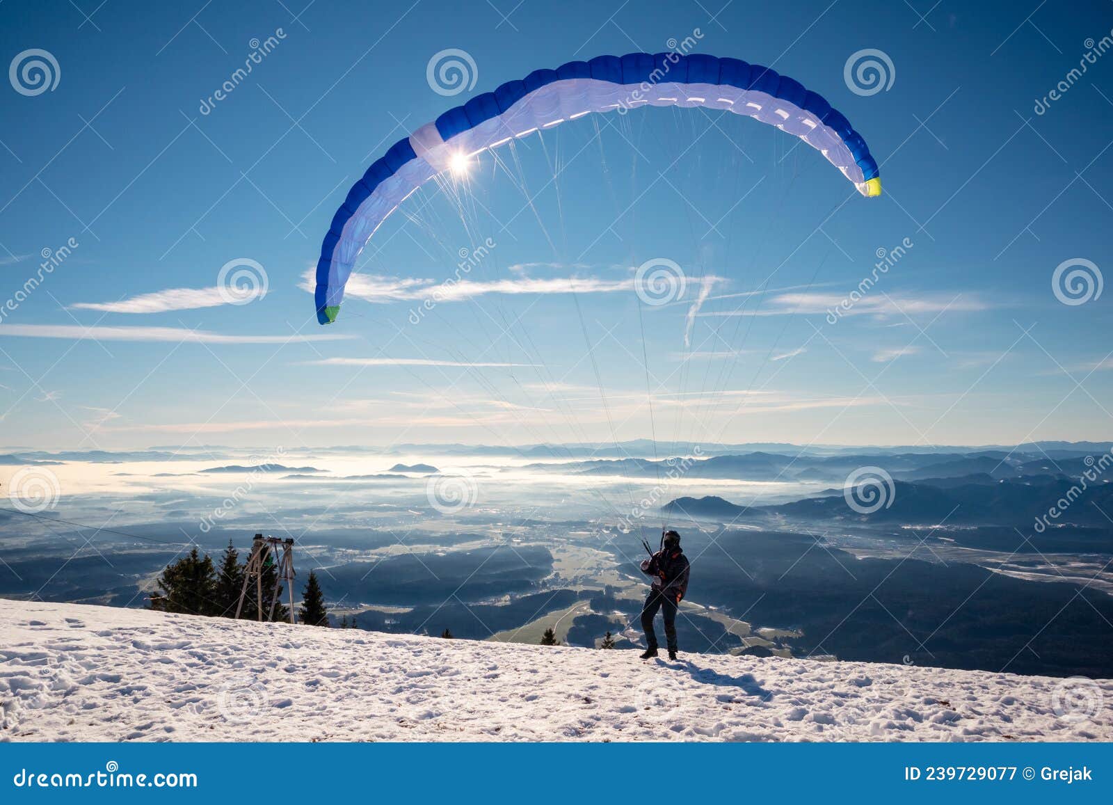 Paragliding in Winter at Mountains Stock Image - Image of outdoors ...