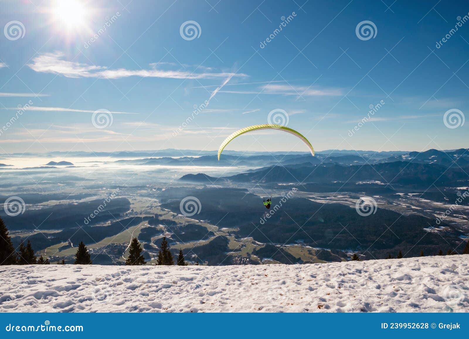 Paragliding in Winter at Mountains Stock Photo - Image of outdoors ...