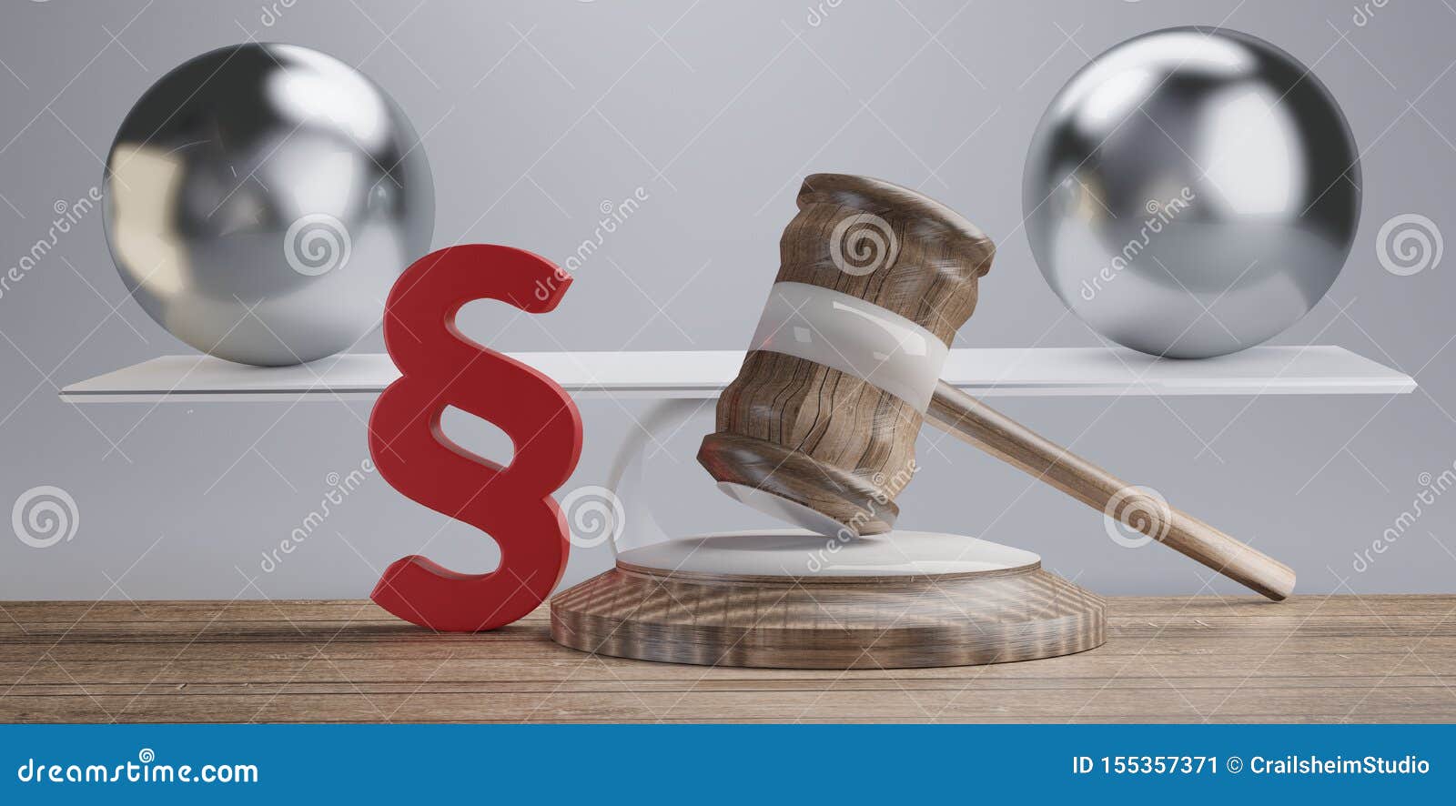 Paragraph and Judge Gavel in Front of Chrome Balls on a Scale 3d ...