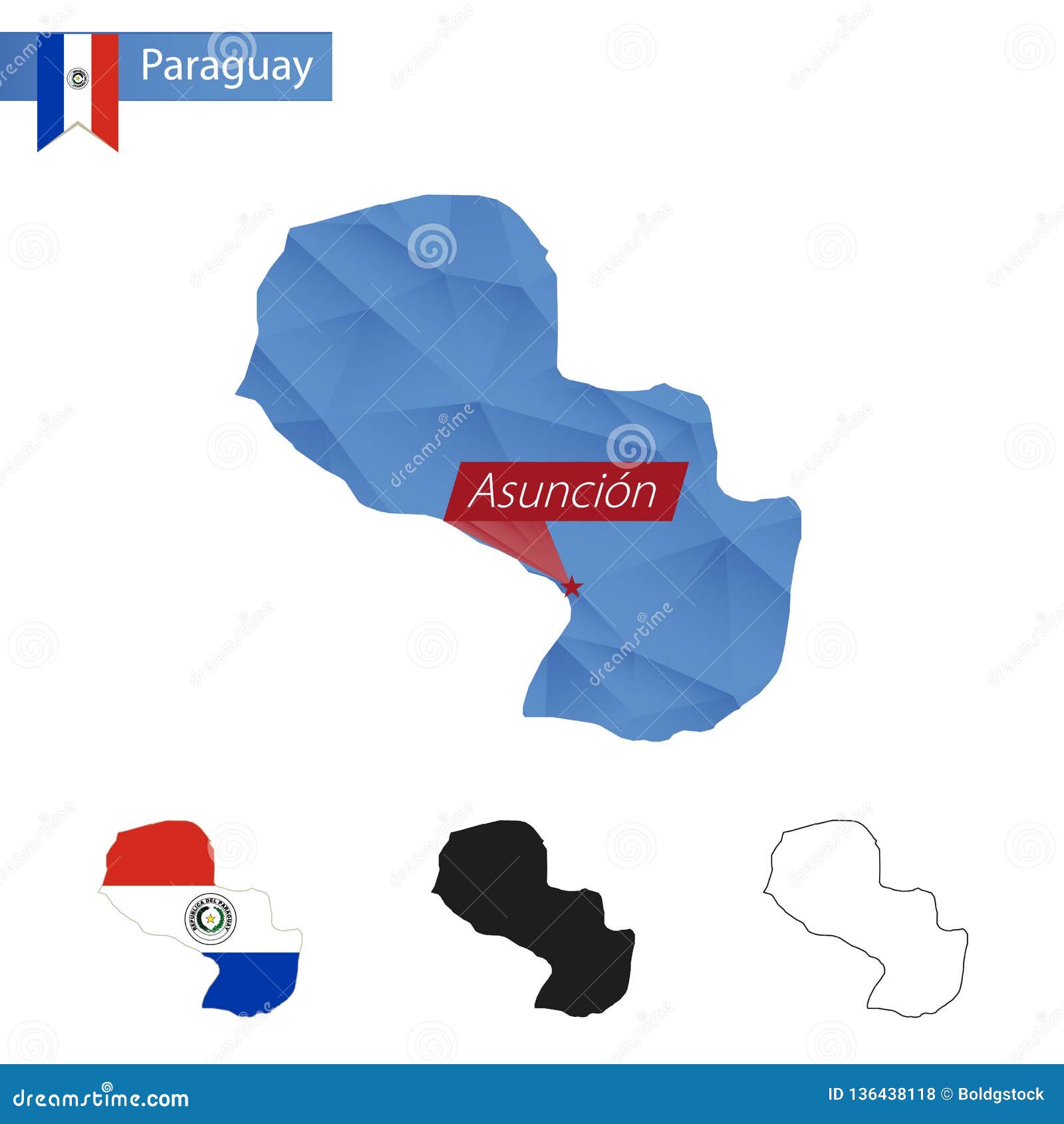 Paraguay Blue Low Poly Map with Capital Asuncion Stock Vector ...