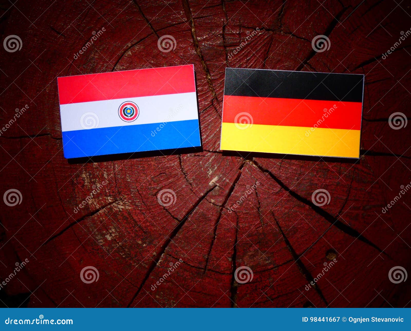 Paraguay Flag with German Flag on a Tree Stump Stock Image - Image of ...