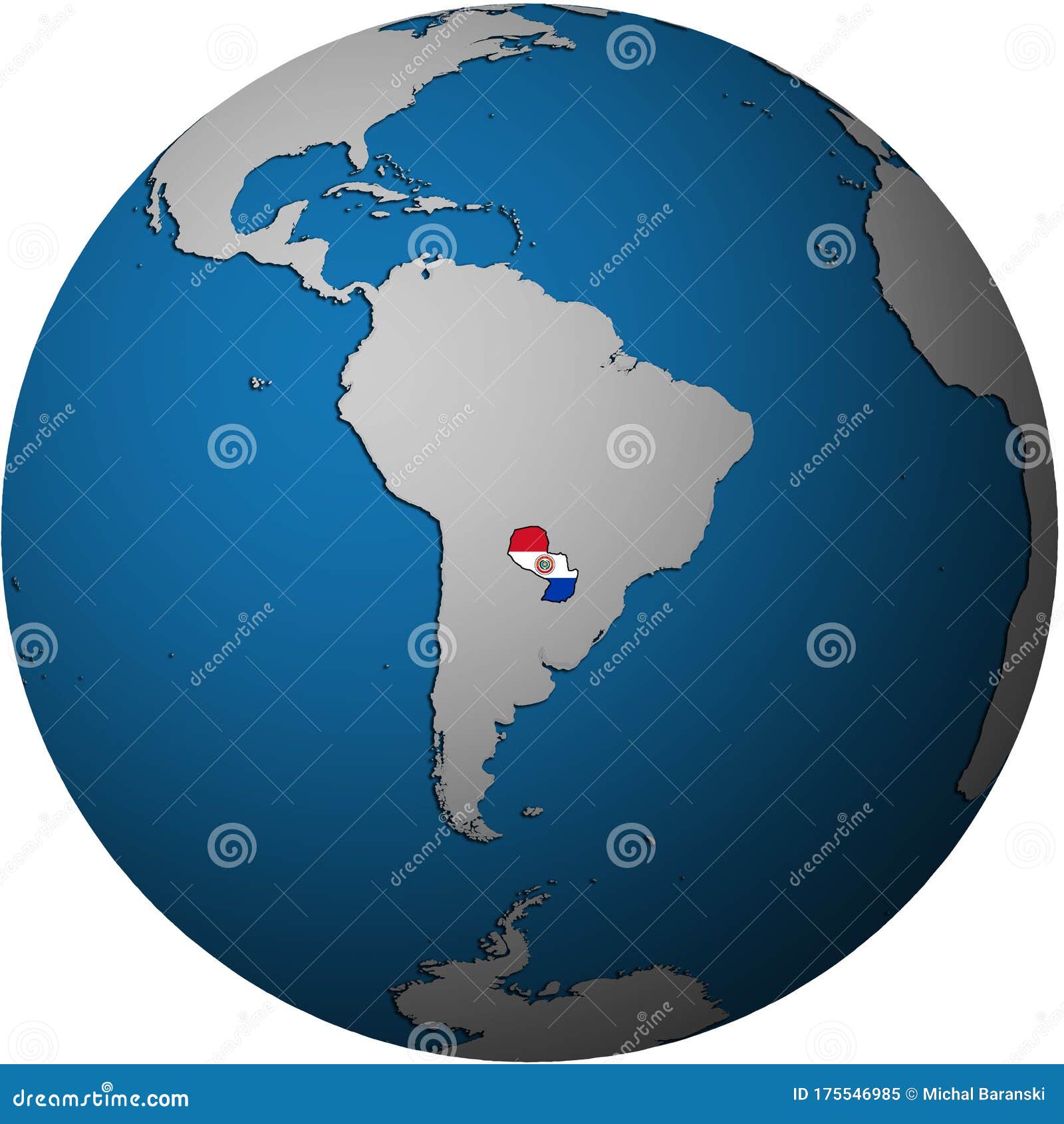 Paraguay flag on globe map stock illustration. Illustration of flag ...
